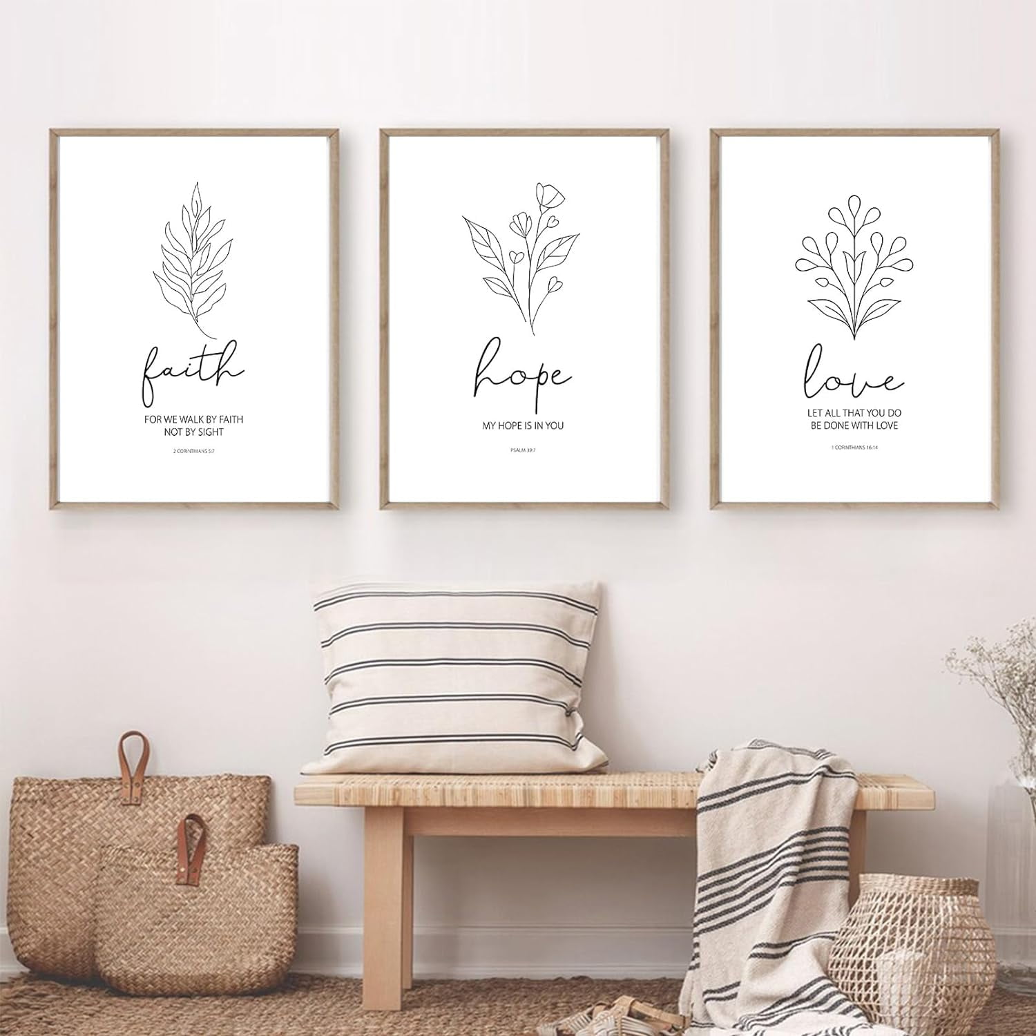 Modern Scripture Wall Art Bible Verses Poster Flower Line Art Canvas ...