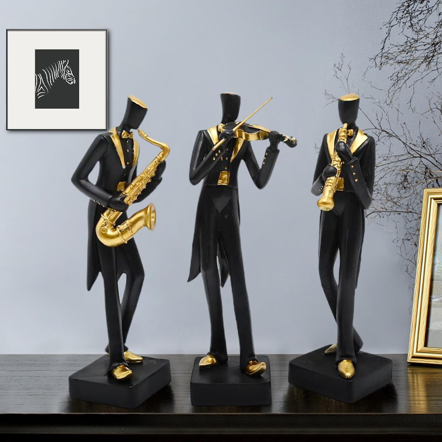 Modern Sculptures Home Jazz Decor Black Band Saxophone Violin Clarinet ...