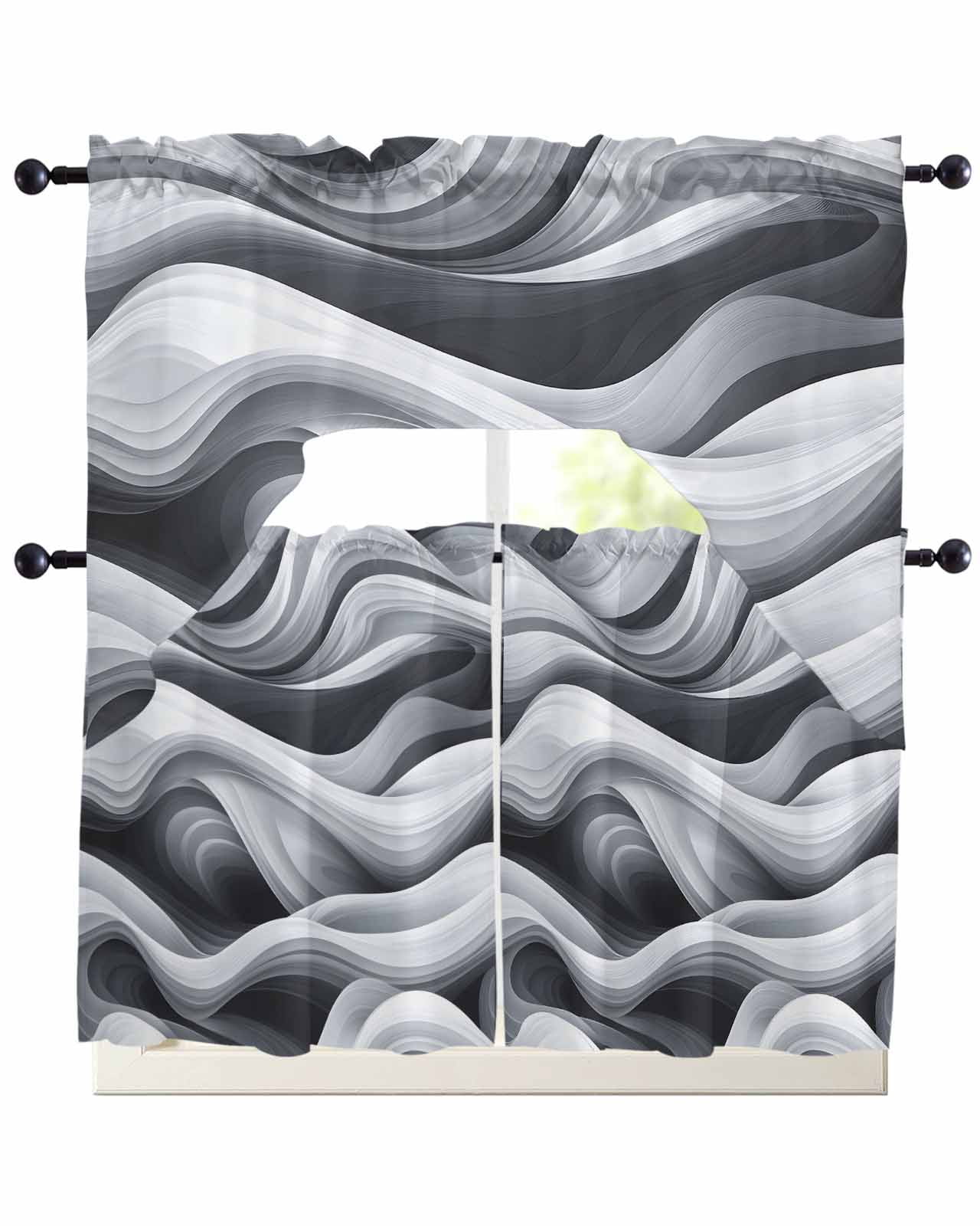 Modern Sea Waves Kitchen Curtains Swag Valance and Tier Curtains Set 24 ...