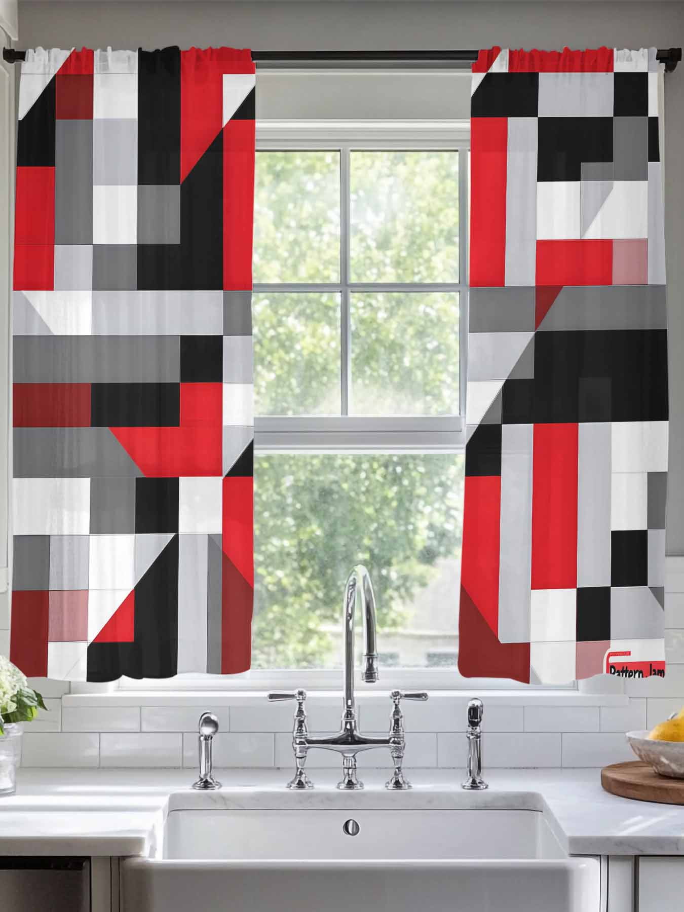Modern Seamless Stitching Sheer Curtains 72 Inches Long 2 Panels Red ...