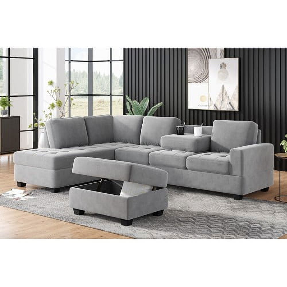 Modern Sectional Sofa Bed, Convertable Spliced Sofa Set with Storage Ottoman and Two Cup Holders ...