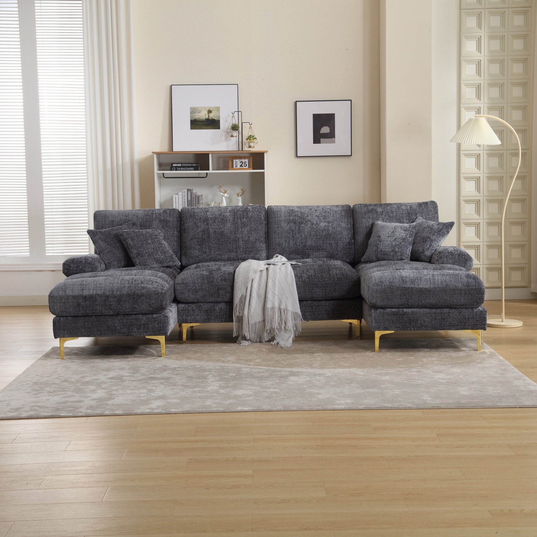 Modern Sectional Sofa with Double Chaise and Memory Foam, 4 Seat Sofa ...