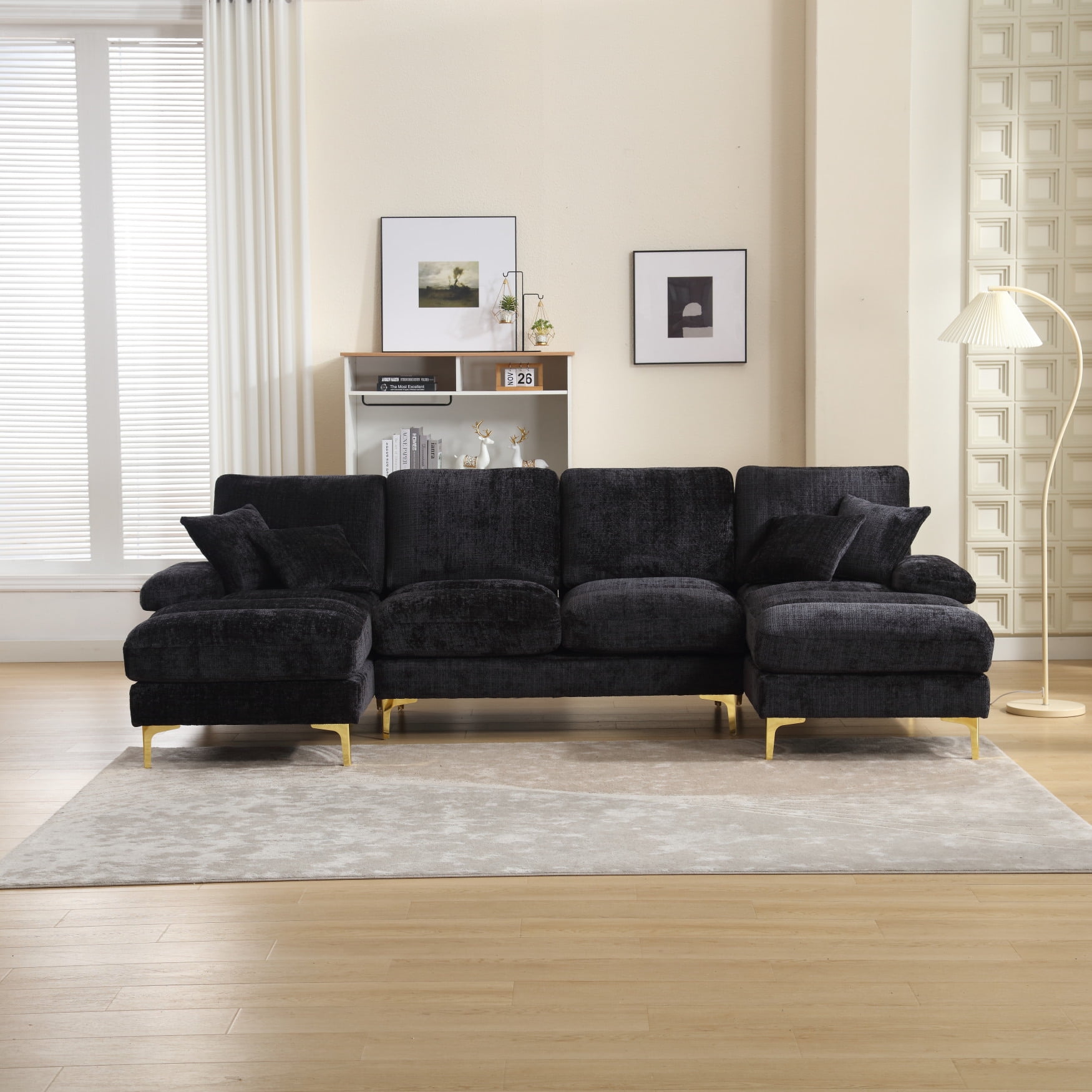 Modern Sectional Sofa with Double Chaise and Memory Foam, 4 Seat Sofa ...
