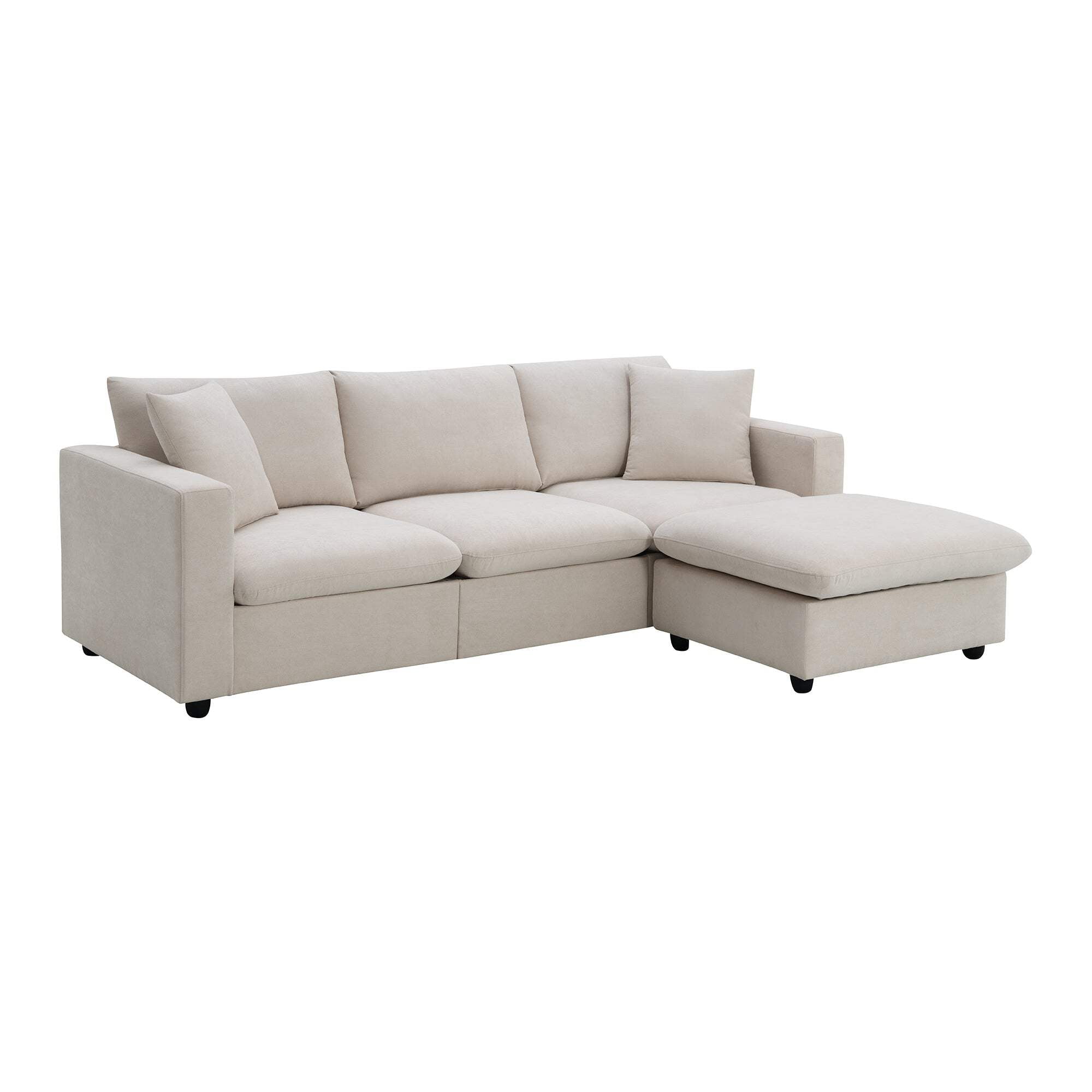 Modern Sectional Sofa L-shaped Couch Set with Convertible Ottoman, Polyester Fabric, 4 Colors ...
