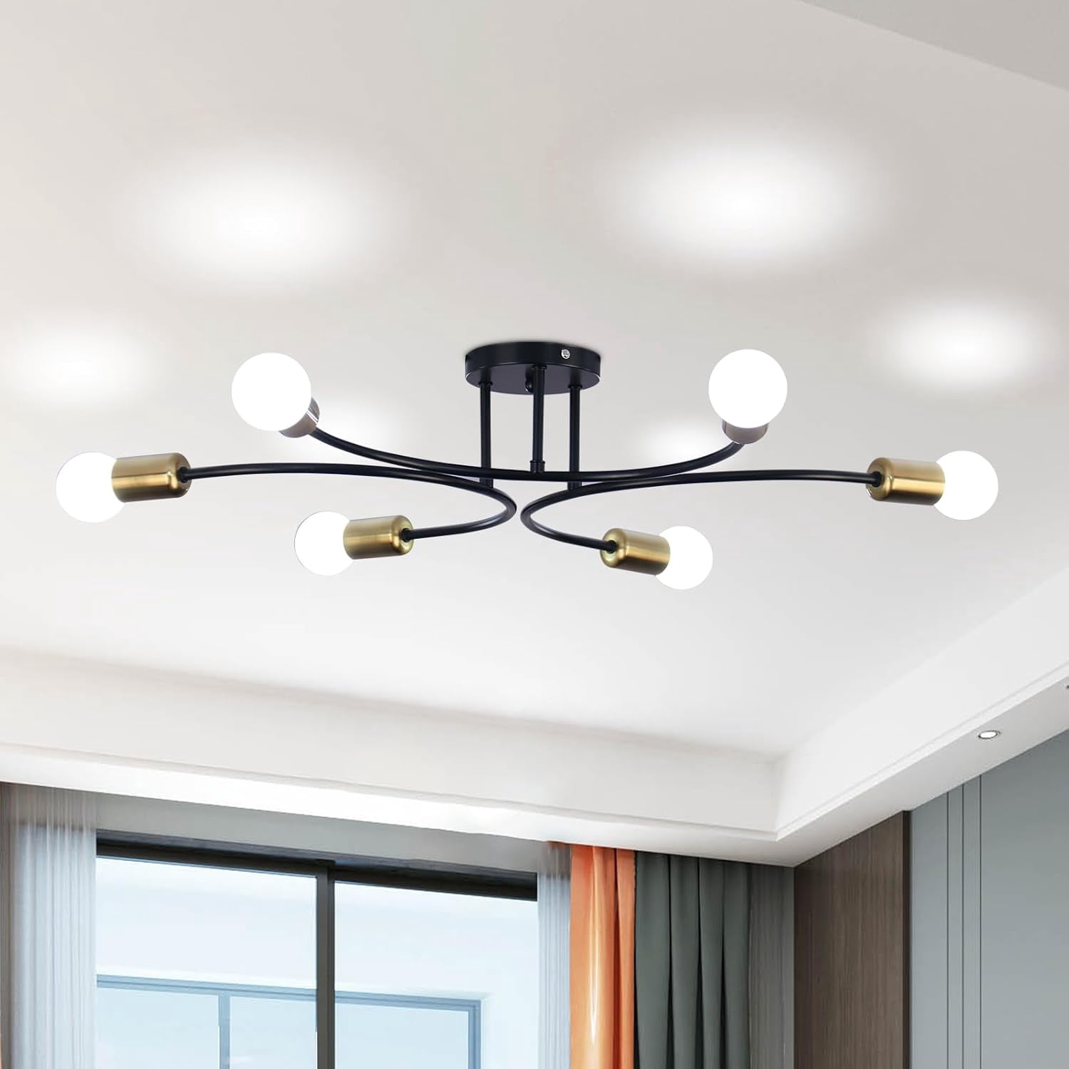Modern Semi Flush Mount Ceiling Light Fixture 6-Lights Sputnik ...