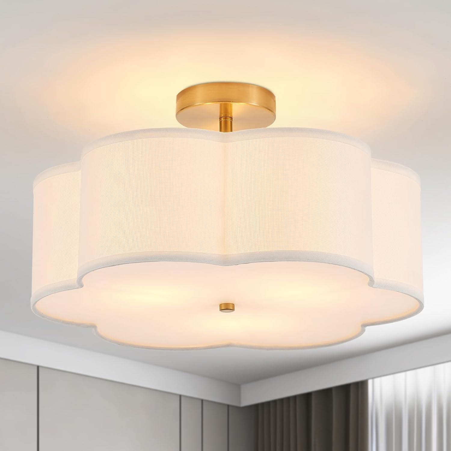 Modern Semi Flush Mount Ceiling Light Modern Gold 3-Lights Drum Ceiling ...