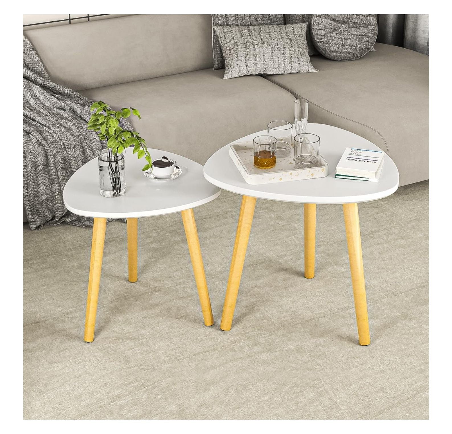 Modern Semi-Nesting Table with Wooden Legs Set of 2 - Triangle Side ...