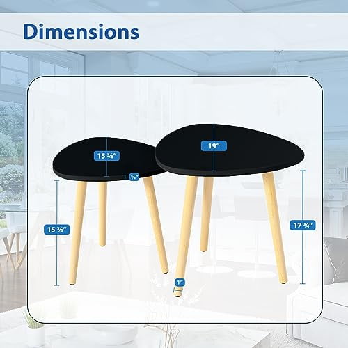 Modern Semi-Nesting Table with Wooden Legs Set of 2 - Triangle Side ...