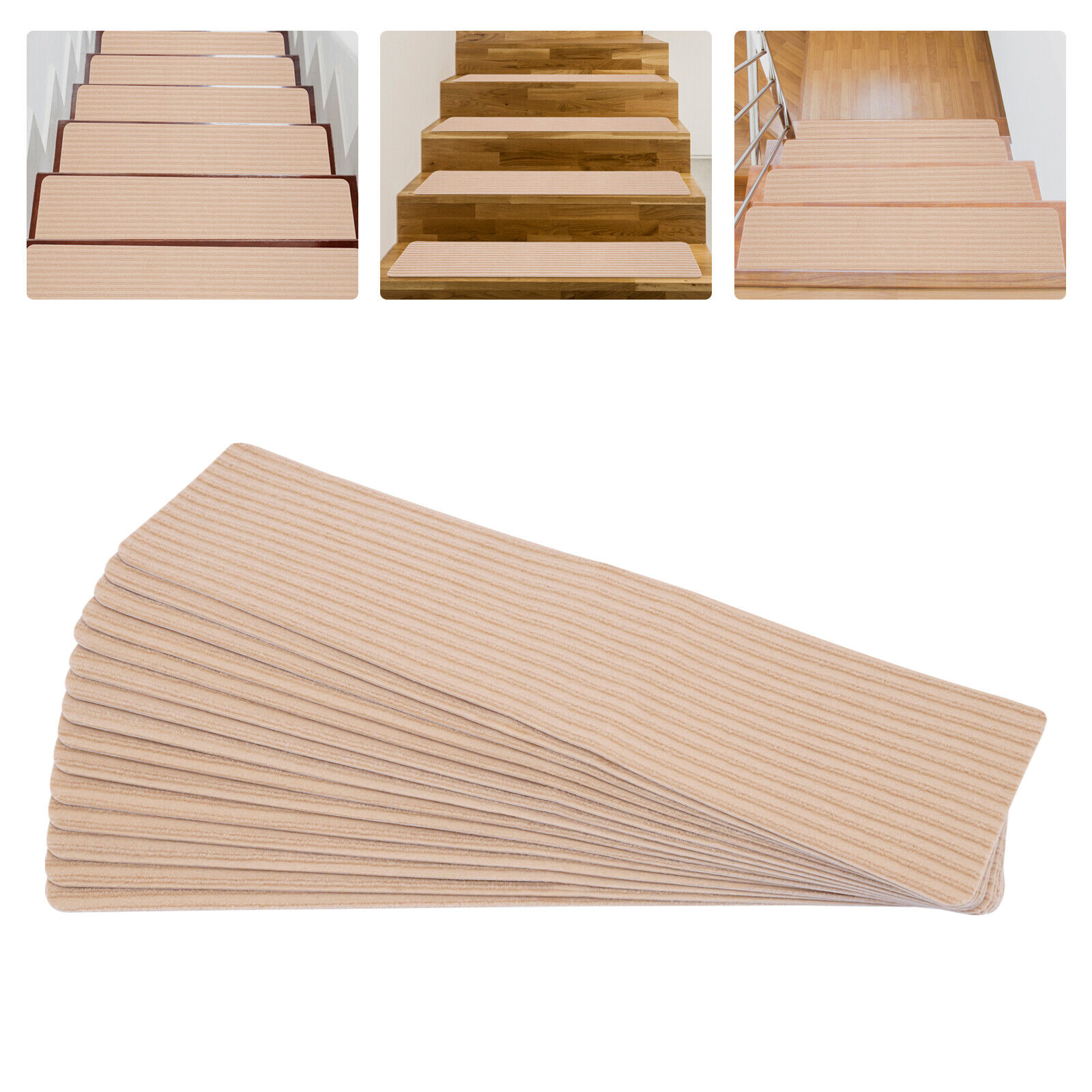 Set of 15 Stair Treads Indoor Non Slip Skid Mats Pads Carpet Rugs Camel ...
