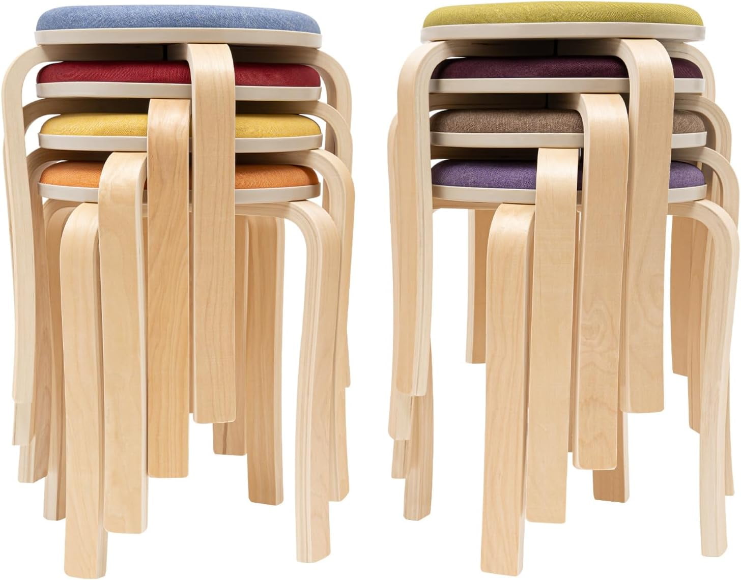 Modern Set of 8 Stackable Bar Stools - Round Upholstered Stools with ...