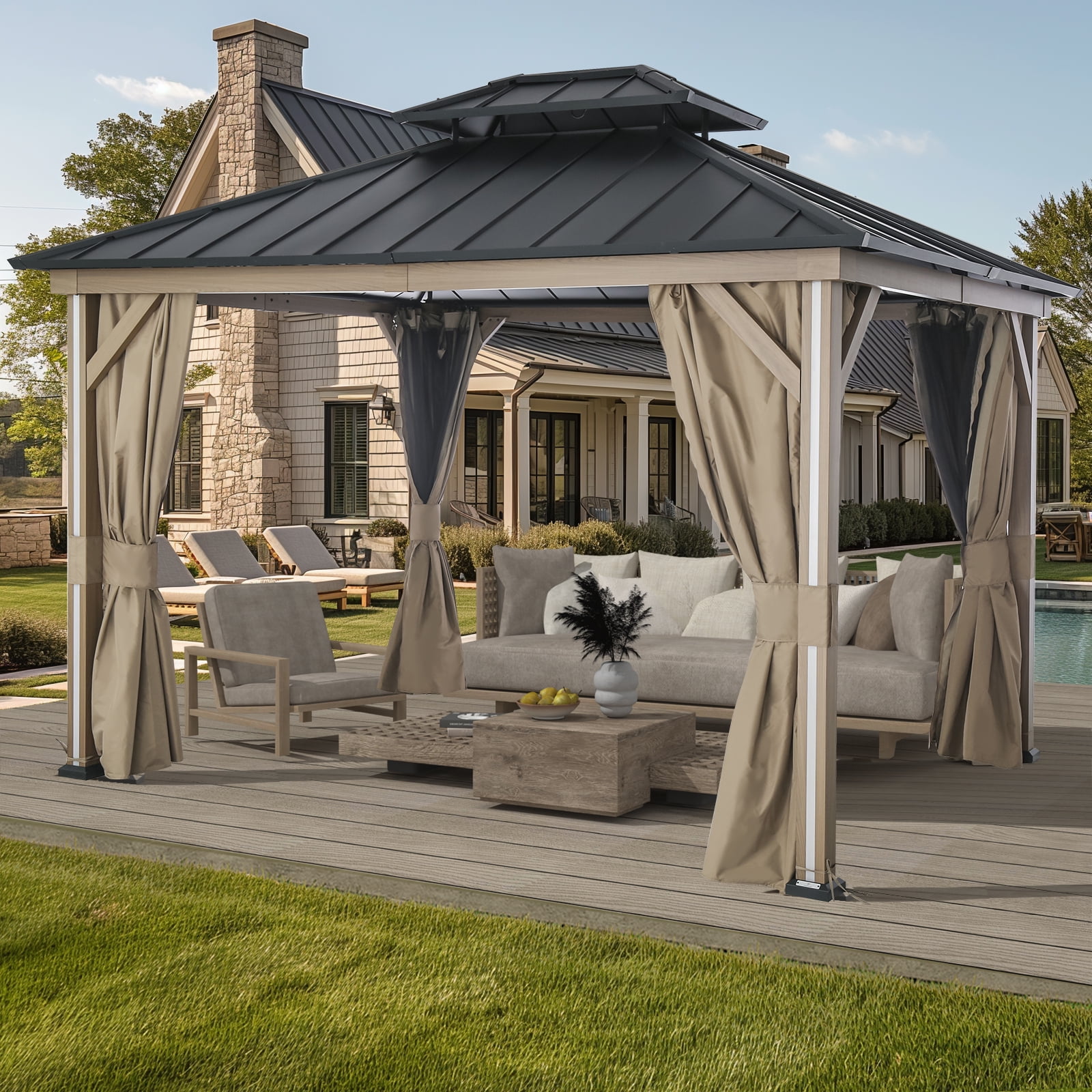 Modern Shade 10' x 12' Gazebo, Hardtop Gazebo with 4 LED Strip Lights ...