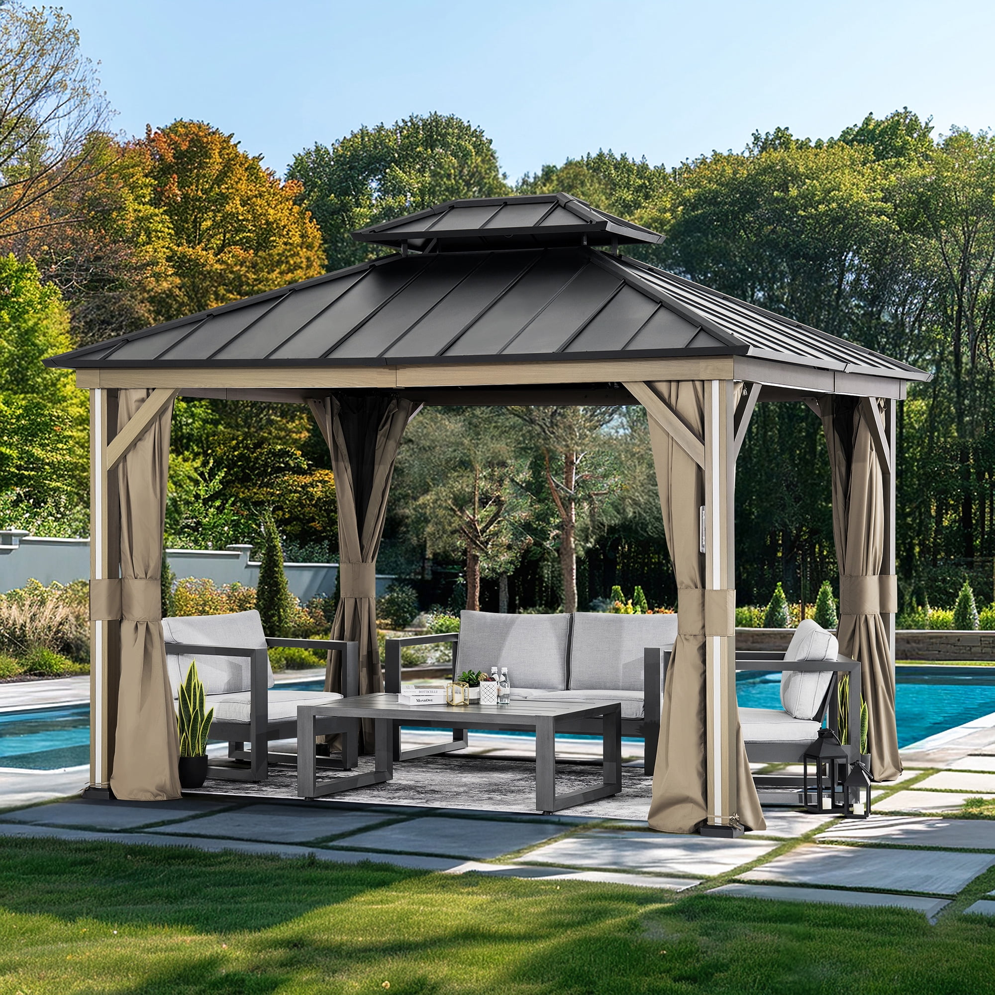 Modern Shade 10' x 12' Gazebo, Hardtop Gazebo with 4 LED Strip Lights ...