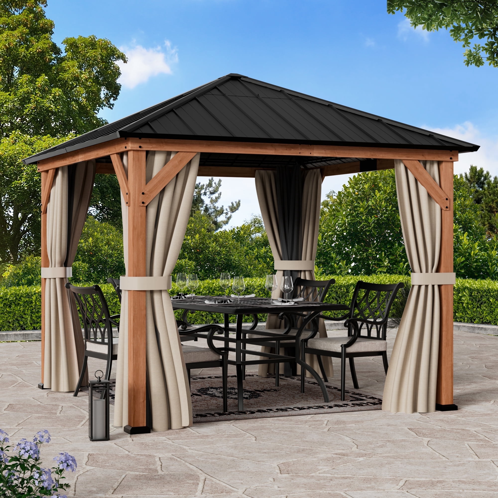Modern Shade 10x10 Wood Gazebo,Permanent Hardtop Gazebo with Mosquito ...