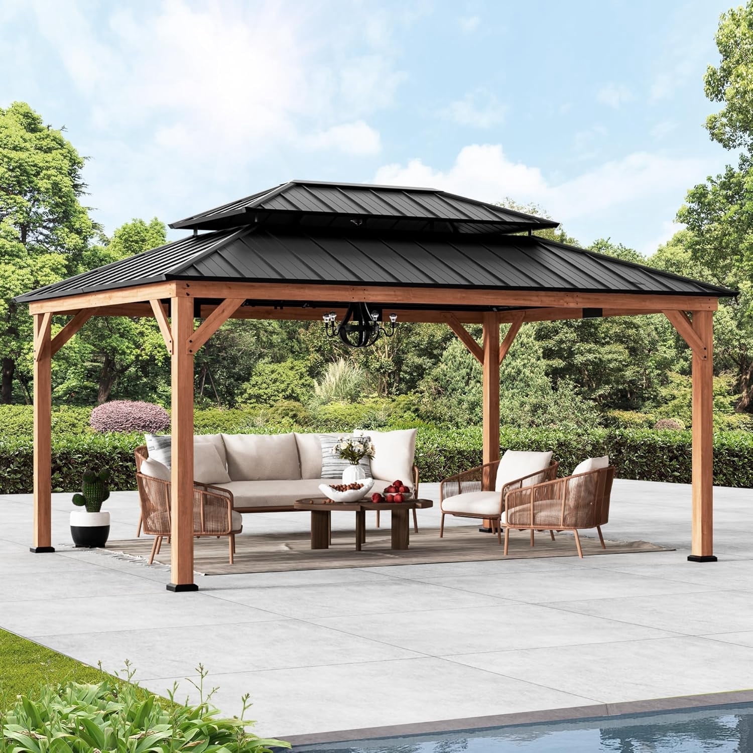 Modern Shade 12' x 16' Rosewood Wood Gazebo, Cedar Framed Wooden Gazebo ...
