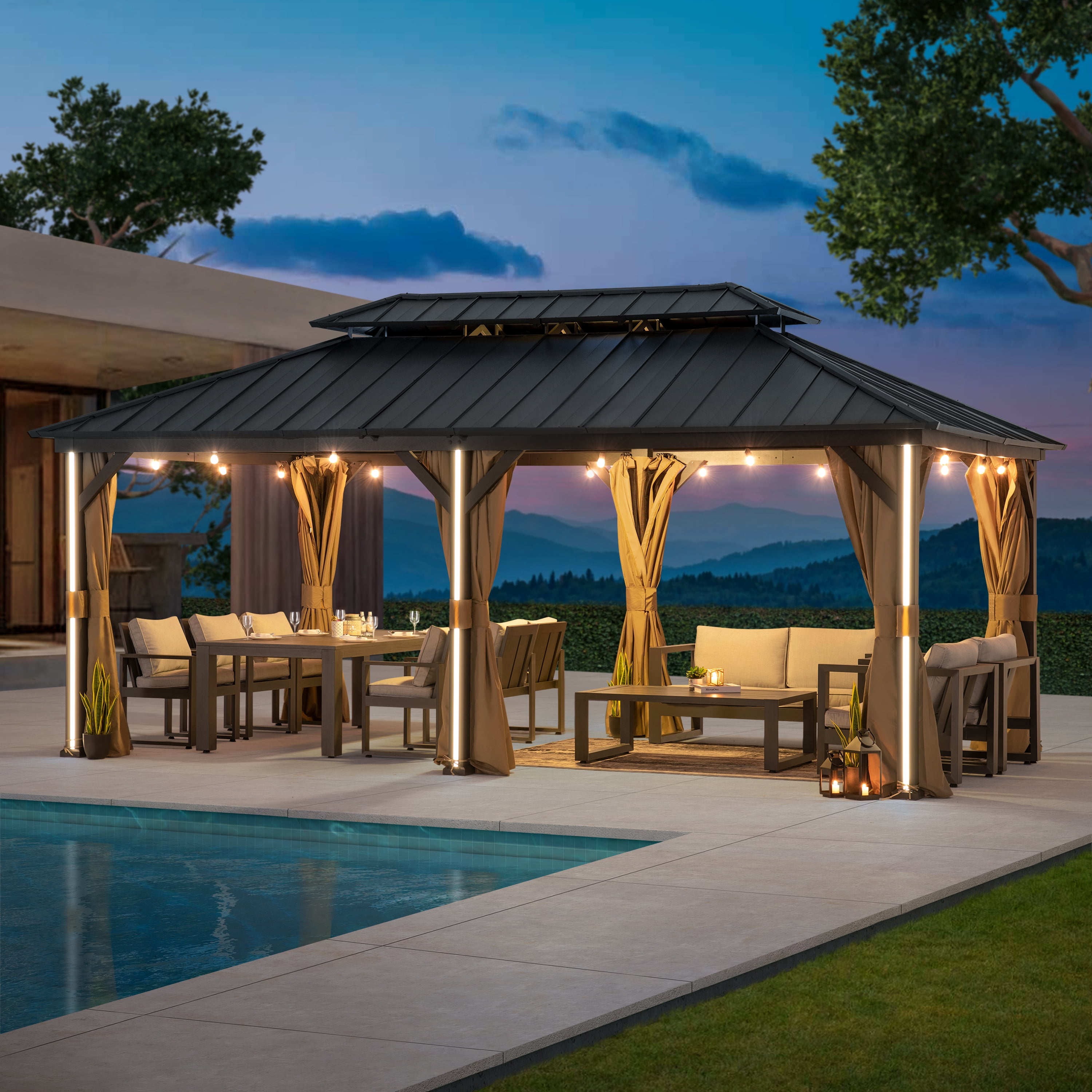 Modern Shade 12' x 20' Hardtop Metal Top Gazebo with Galvanized Steel ...