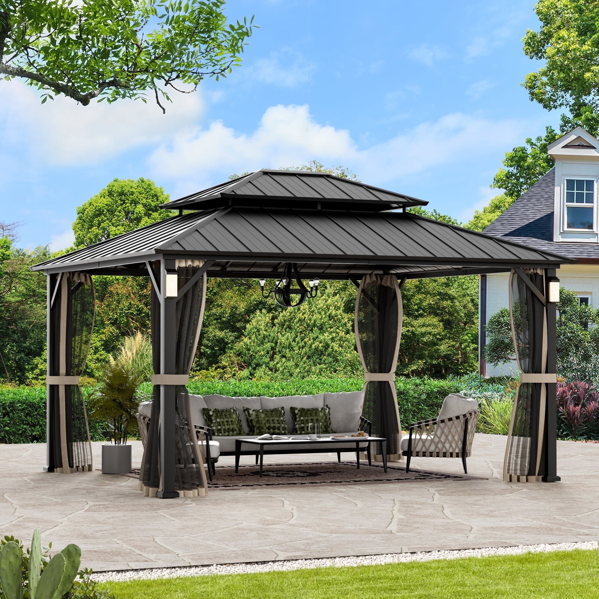 Modern Shade 12'x14' Hard Top Gazebo W/ Solar LED light - Walmart.com