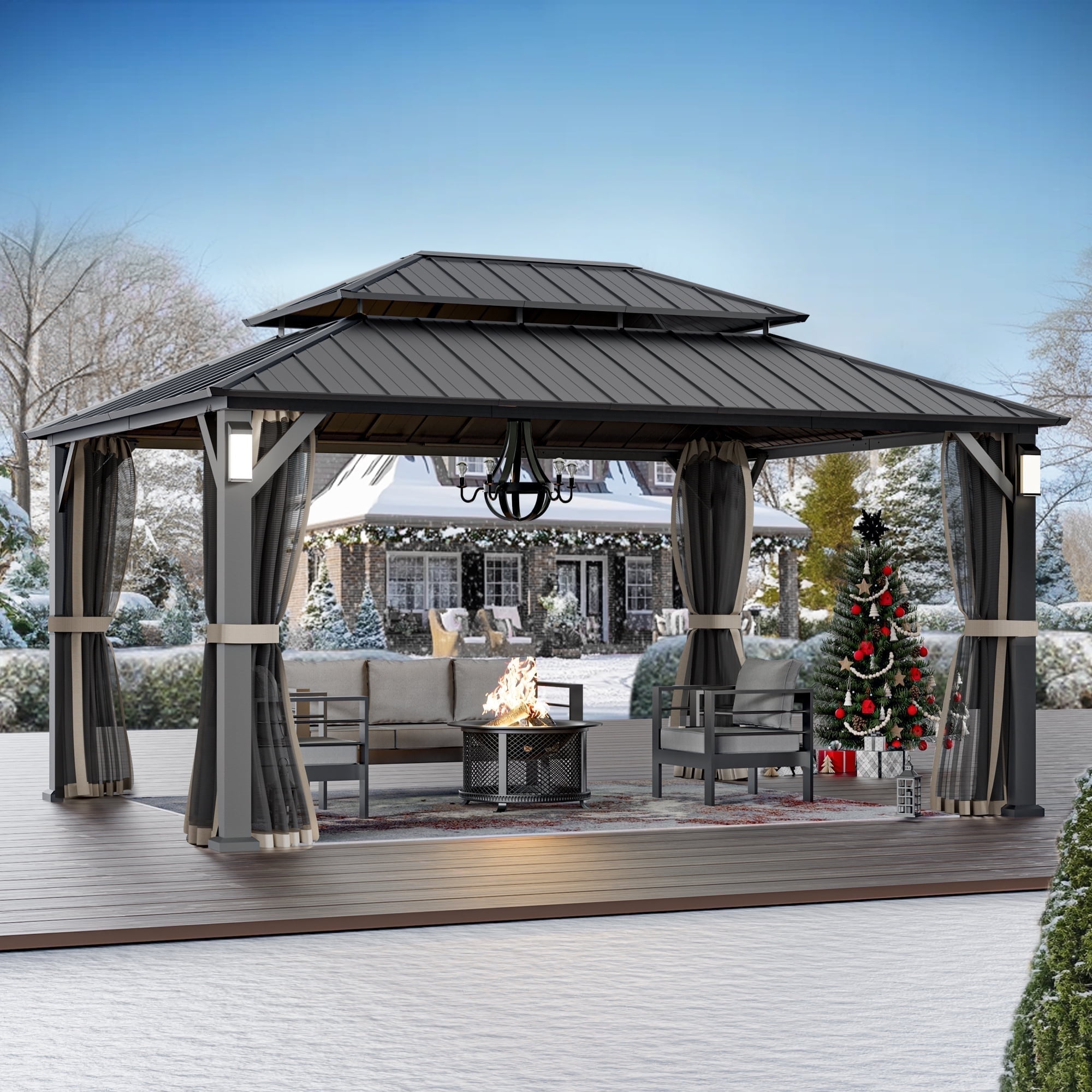 Modern Shade 12'x16' Hard Top Gazebo W/ Solar LED light - Walmart.com