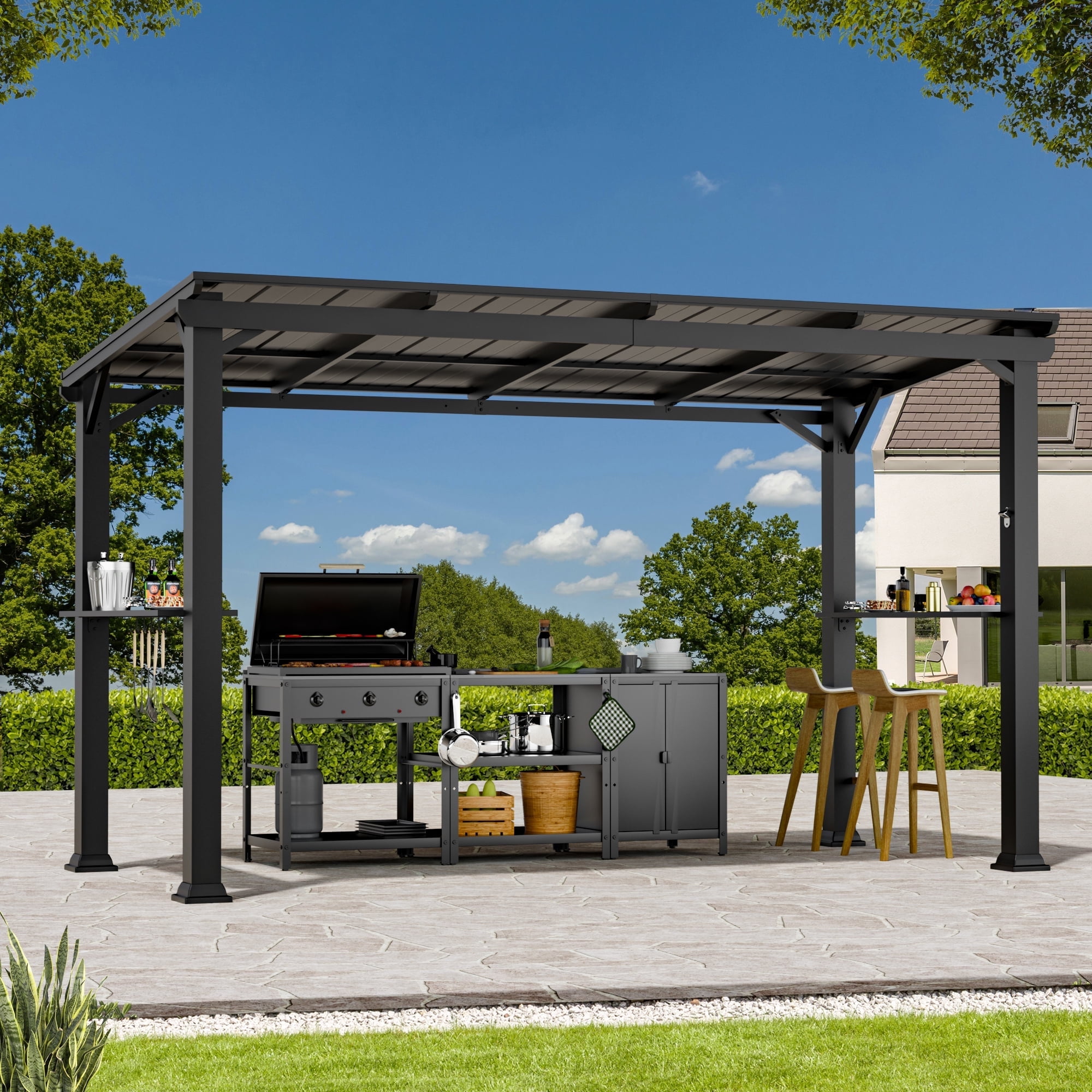 FONA Covered Outdoor Hardtop Grill Gazebo 6'x12'with Side Shelf ...