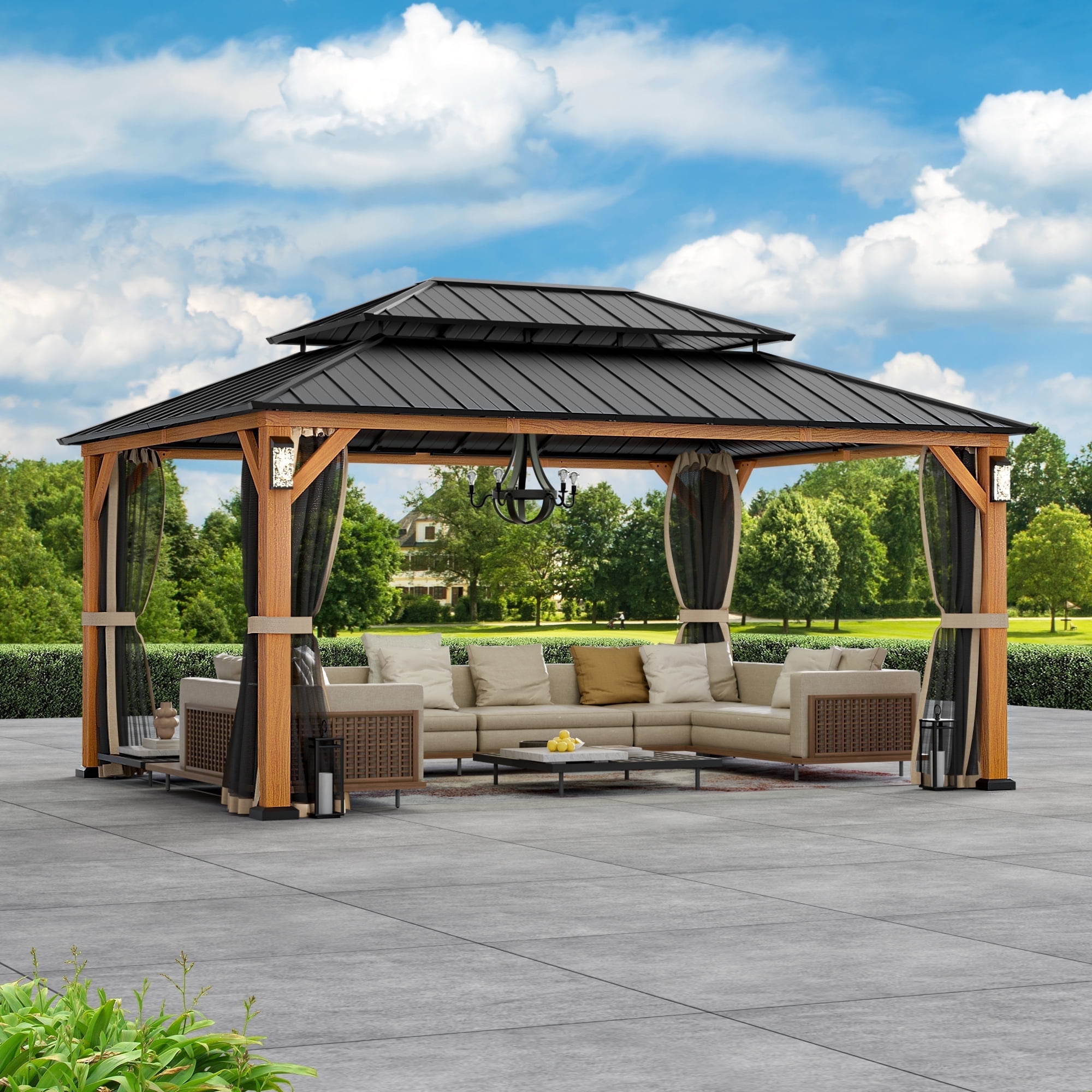 Modern Shade 12'x16' Hard Top Gazebo W/ Solar LED light - Walmart.com