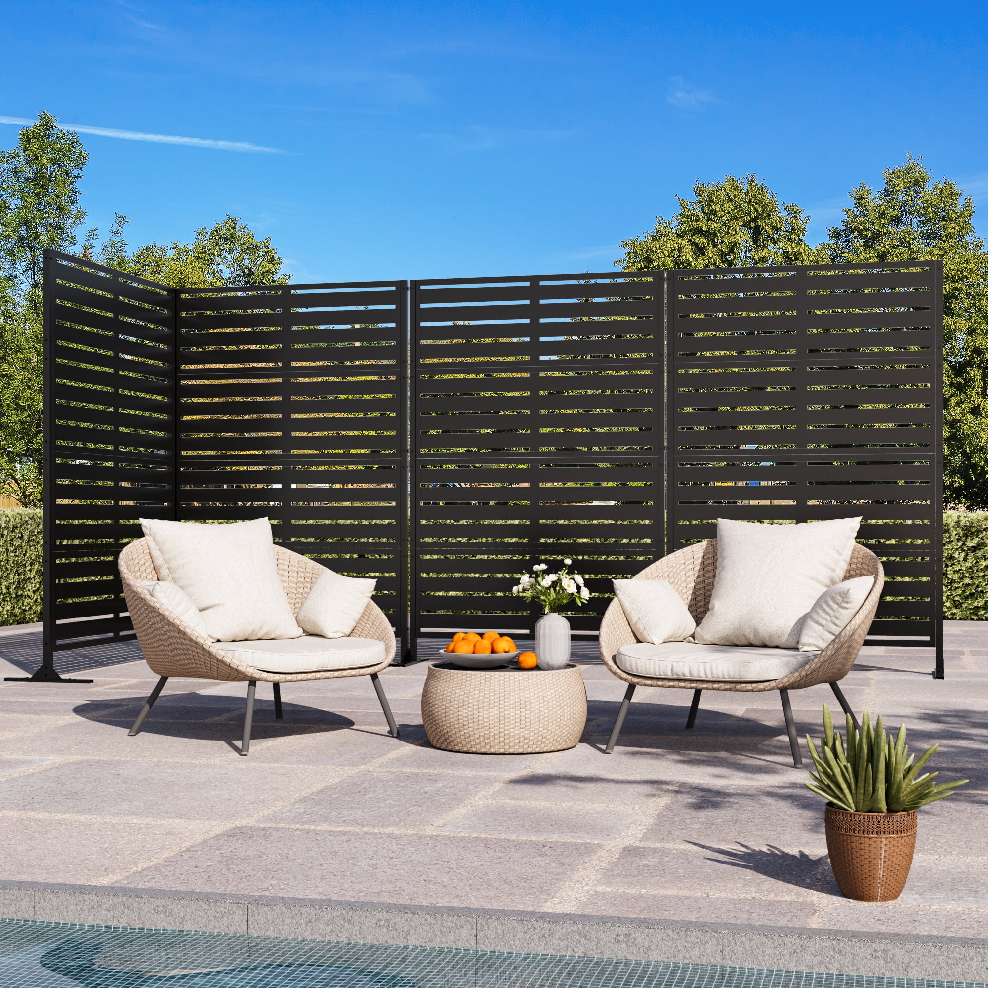 Modern Shade 72"Hx48"W Metal Privacy Screen - Black Freestanding ...