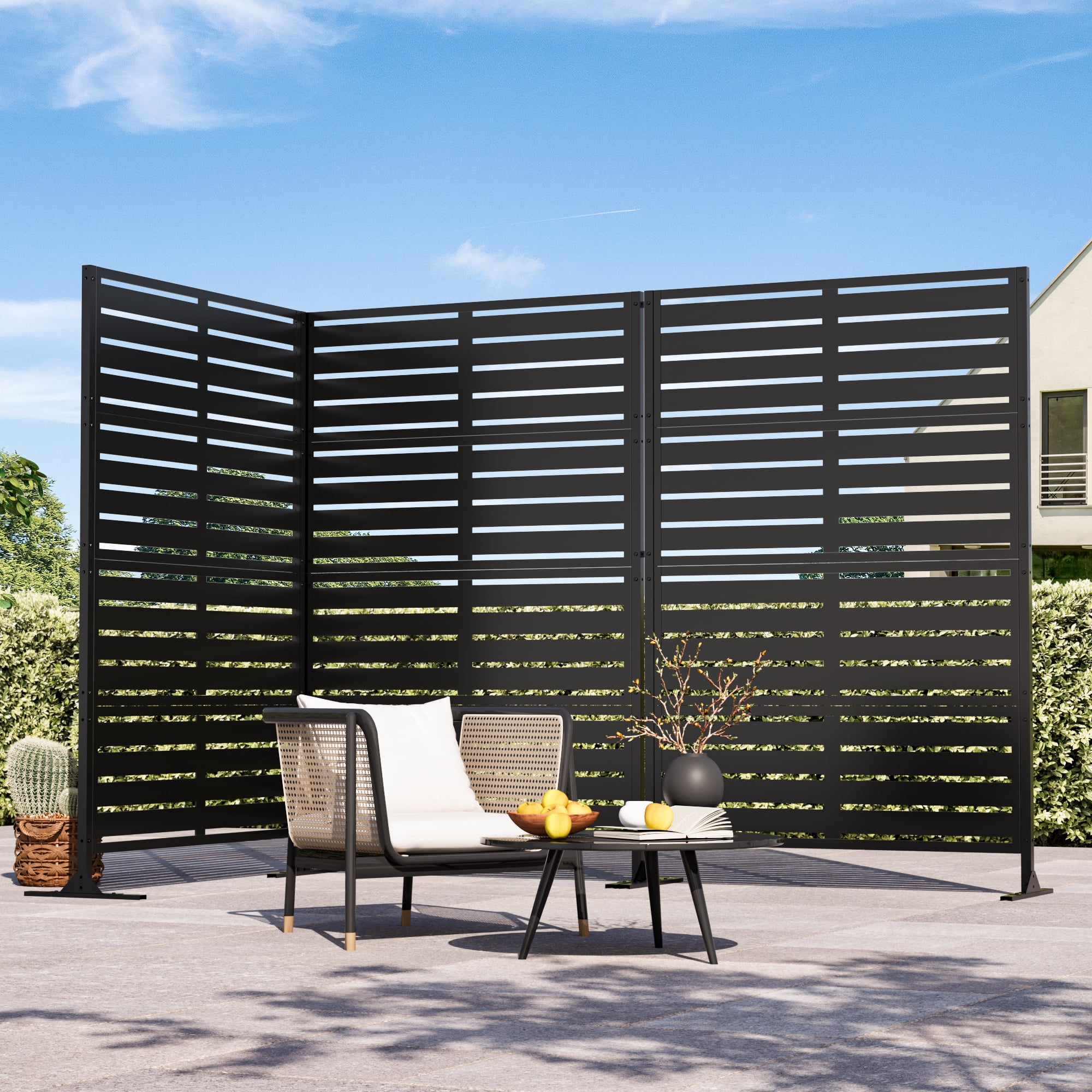 Modern Shade 72"Hx48"W Metal Privacy Screen - Black Freestanding ...