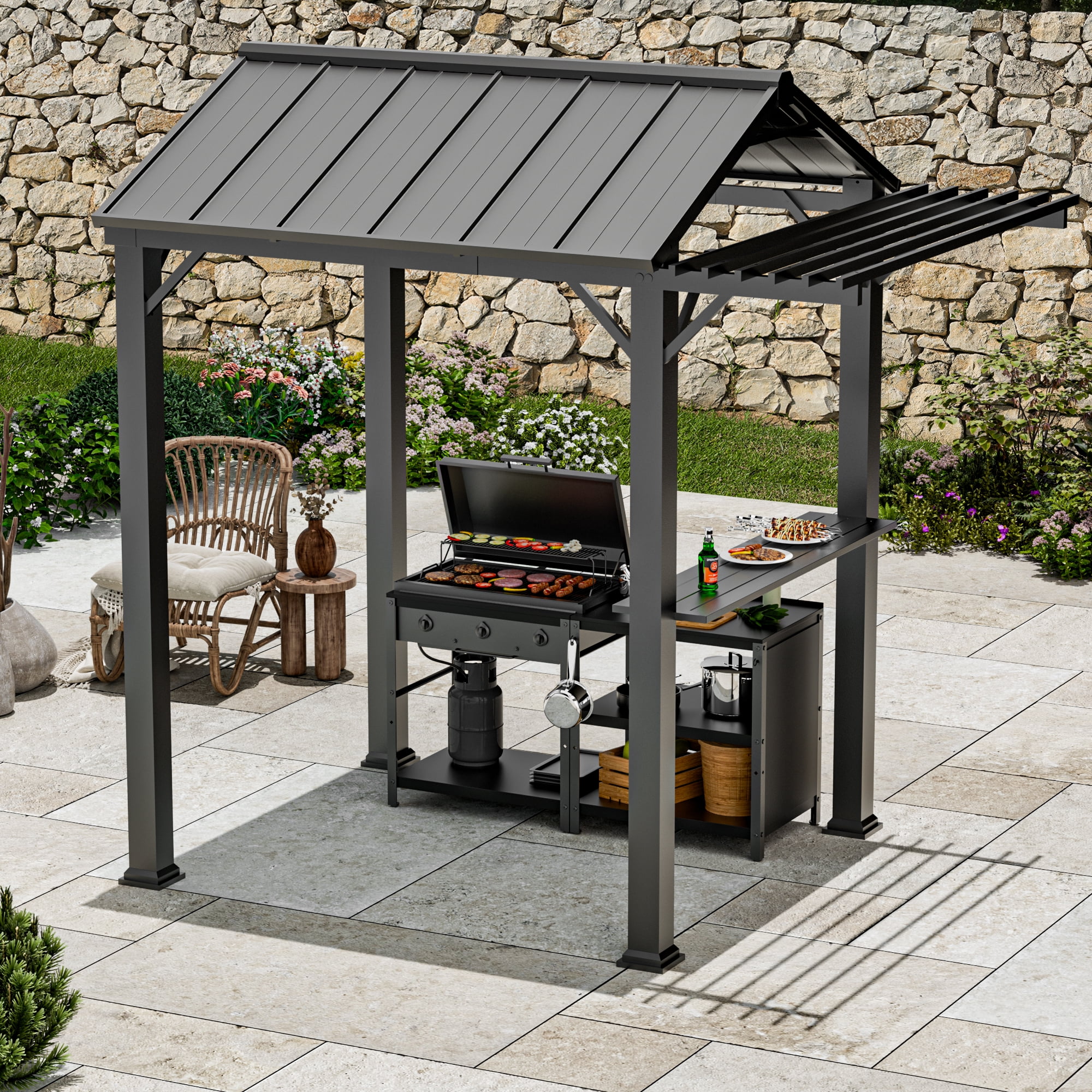Modern Shade Grill Gazebo 6'x8' with Galvanized Steel Roof and Extended ...