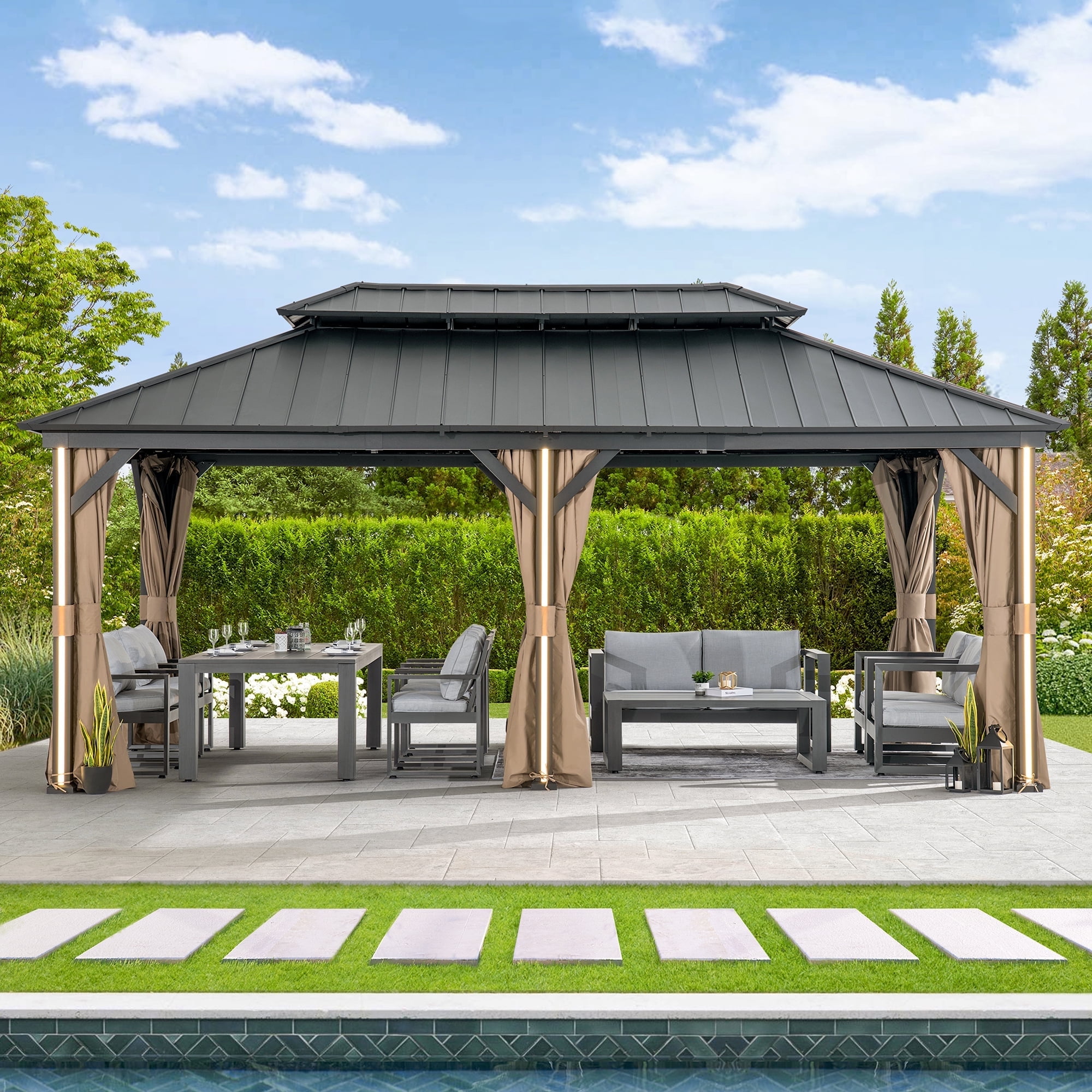 12' x 20' Modern Shade Hardtop Gazebo: Galvanized Steel Roof, Aluminum ...