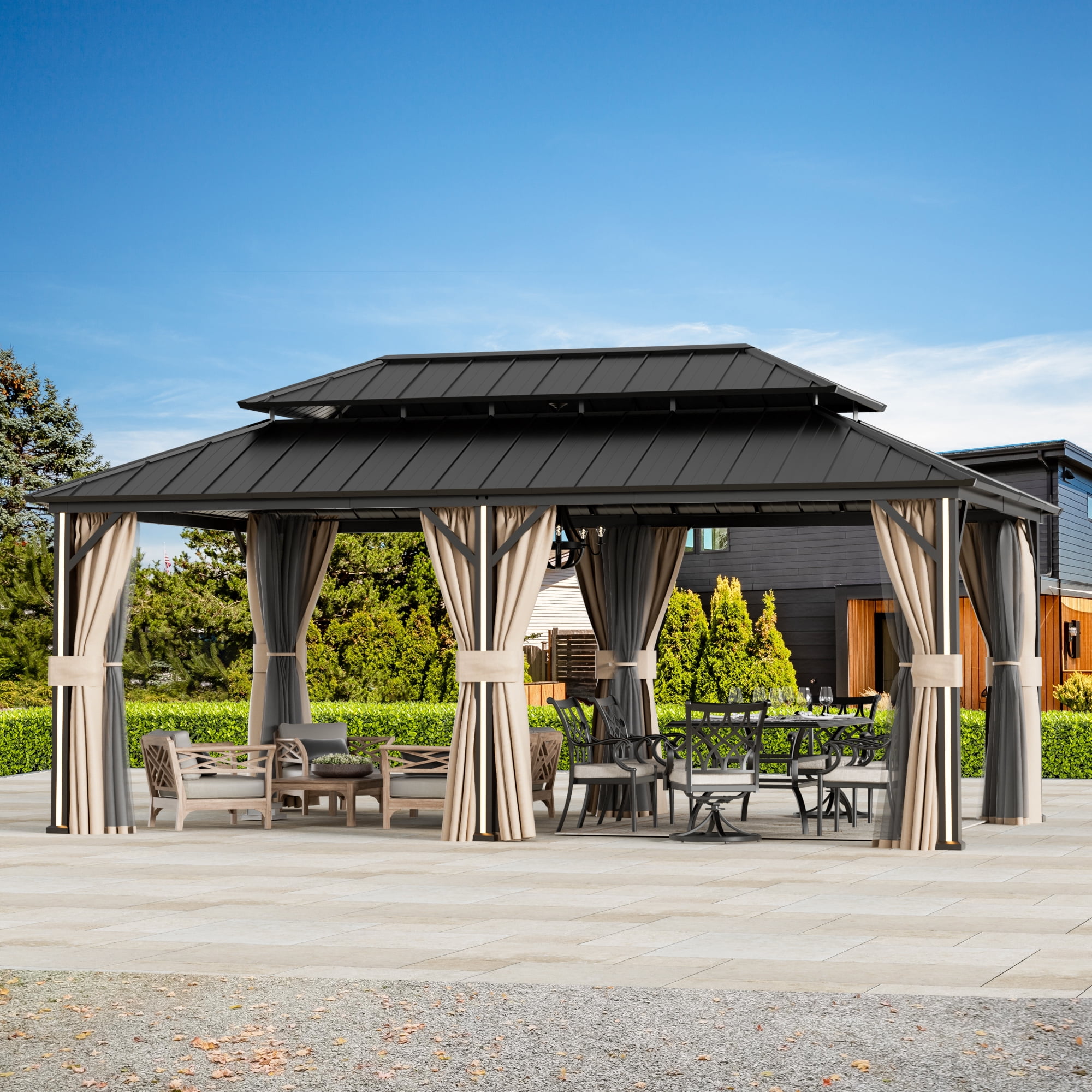 12' x 20' Modern Shade Hardtop Gazebo: Galvanized Steel Roof, Aluminum ...