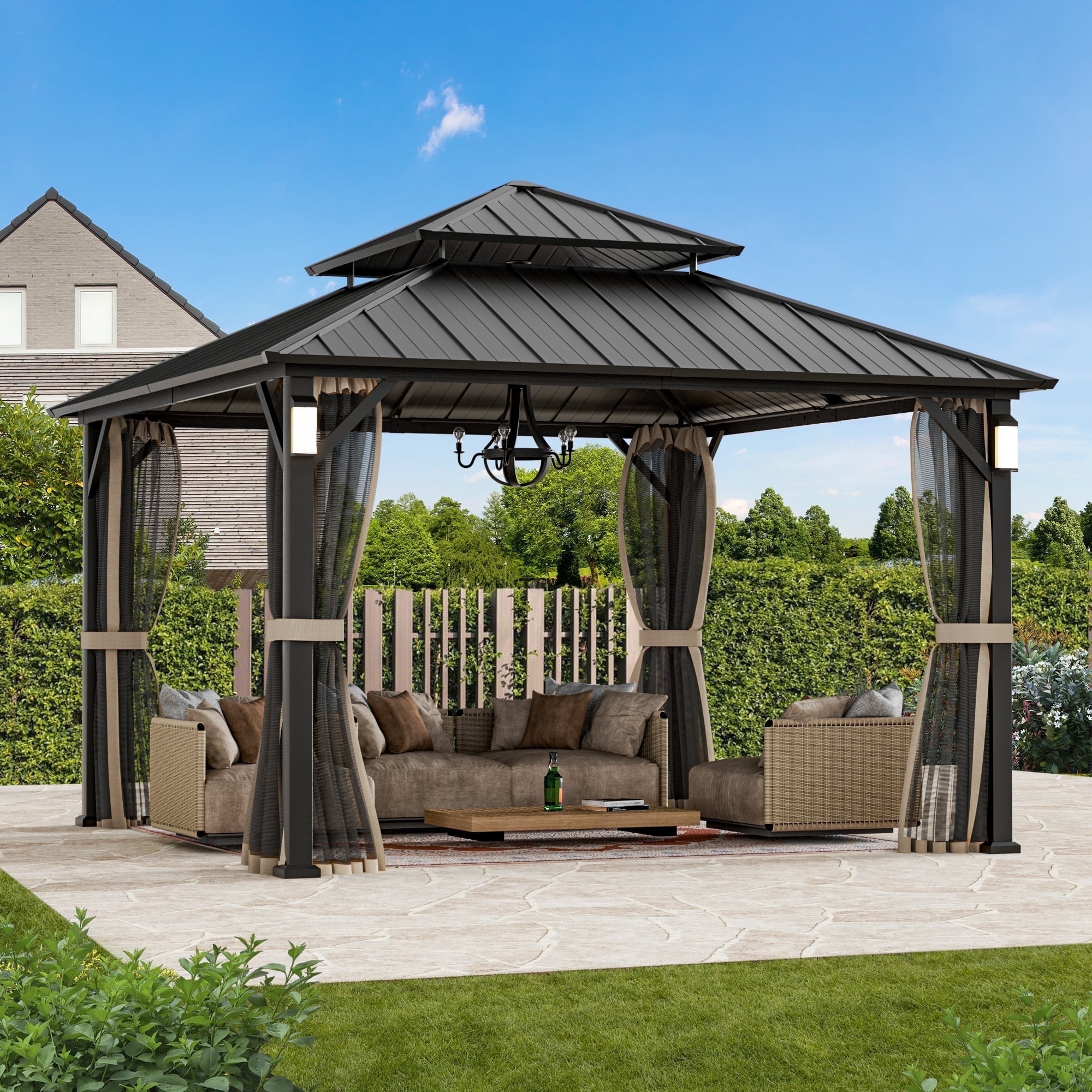 Modern Shade Horizon 12'x12' Hard Top Gazebo W/ Solar LED light ...