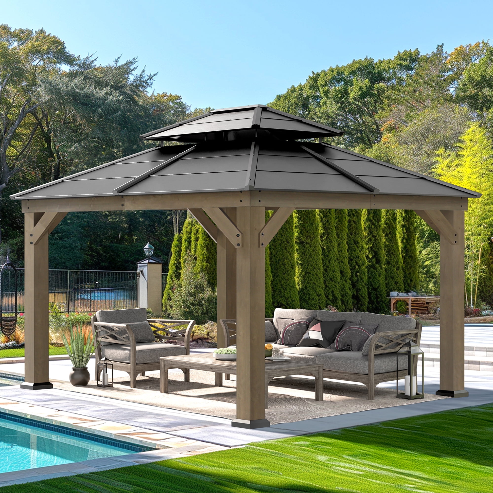 Modern Shade Wood Gazebo 11' x 13', Cedar Framed Wooden Gazebo with ...