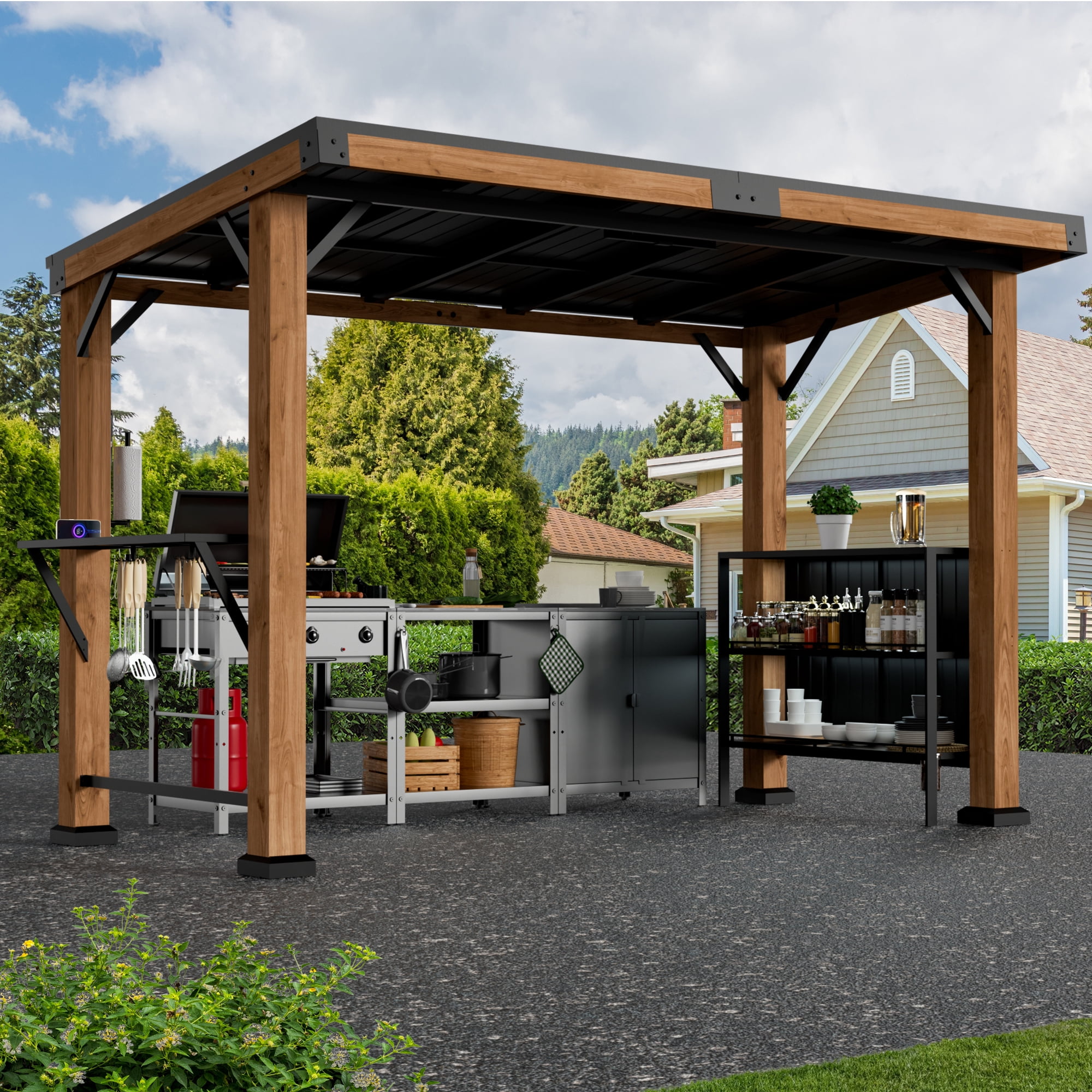 Modern Shade 6'x12' Cedar Hardtop Gazebo with Galvanized Steel Roof ...
