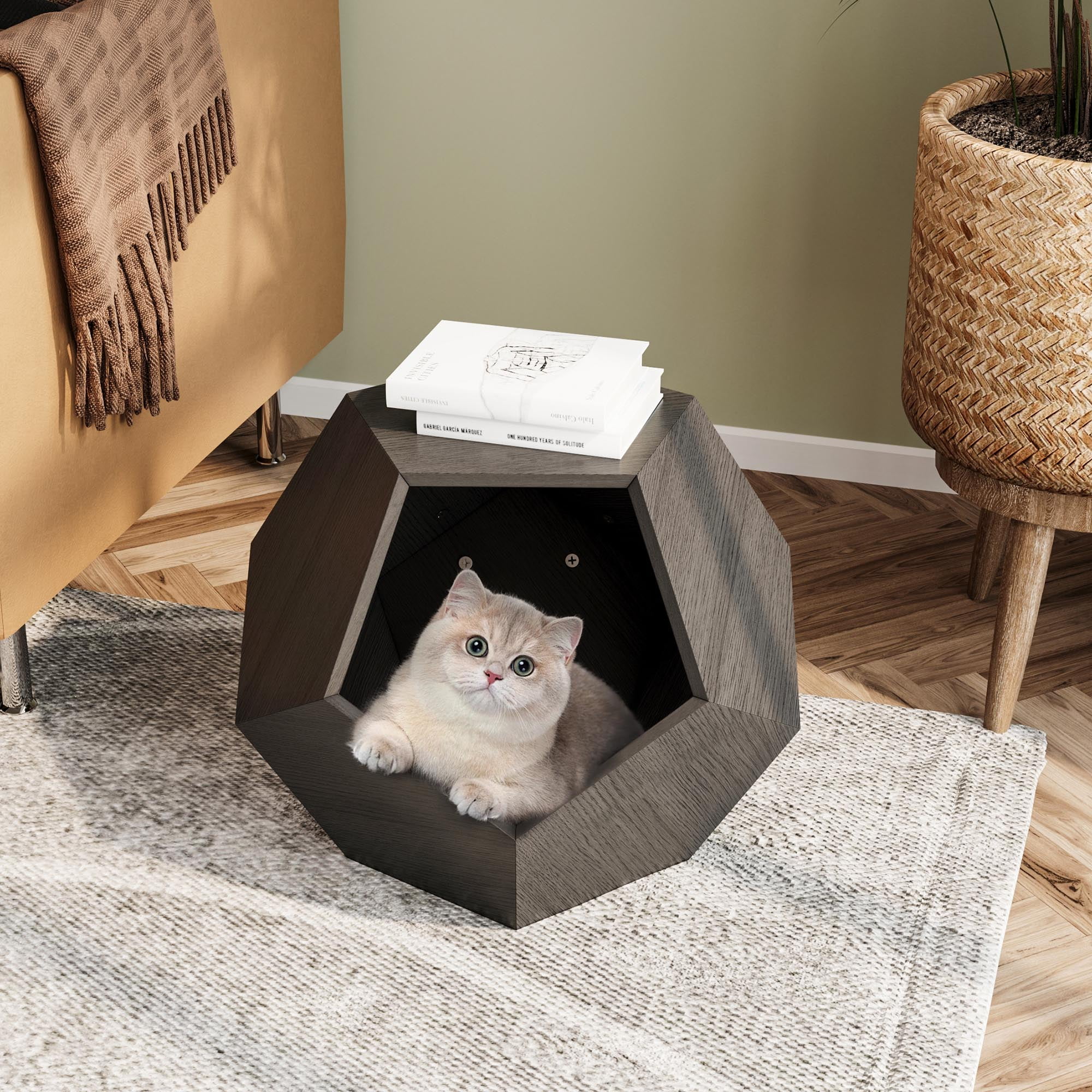 Modern Shaped Cat Kennel 25.98'' MDF Multi-Purpose Furniture Stylish ...