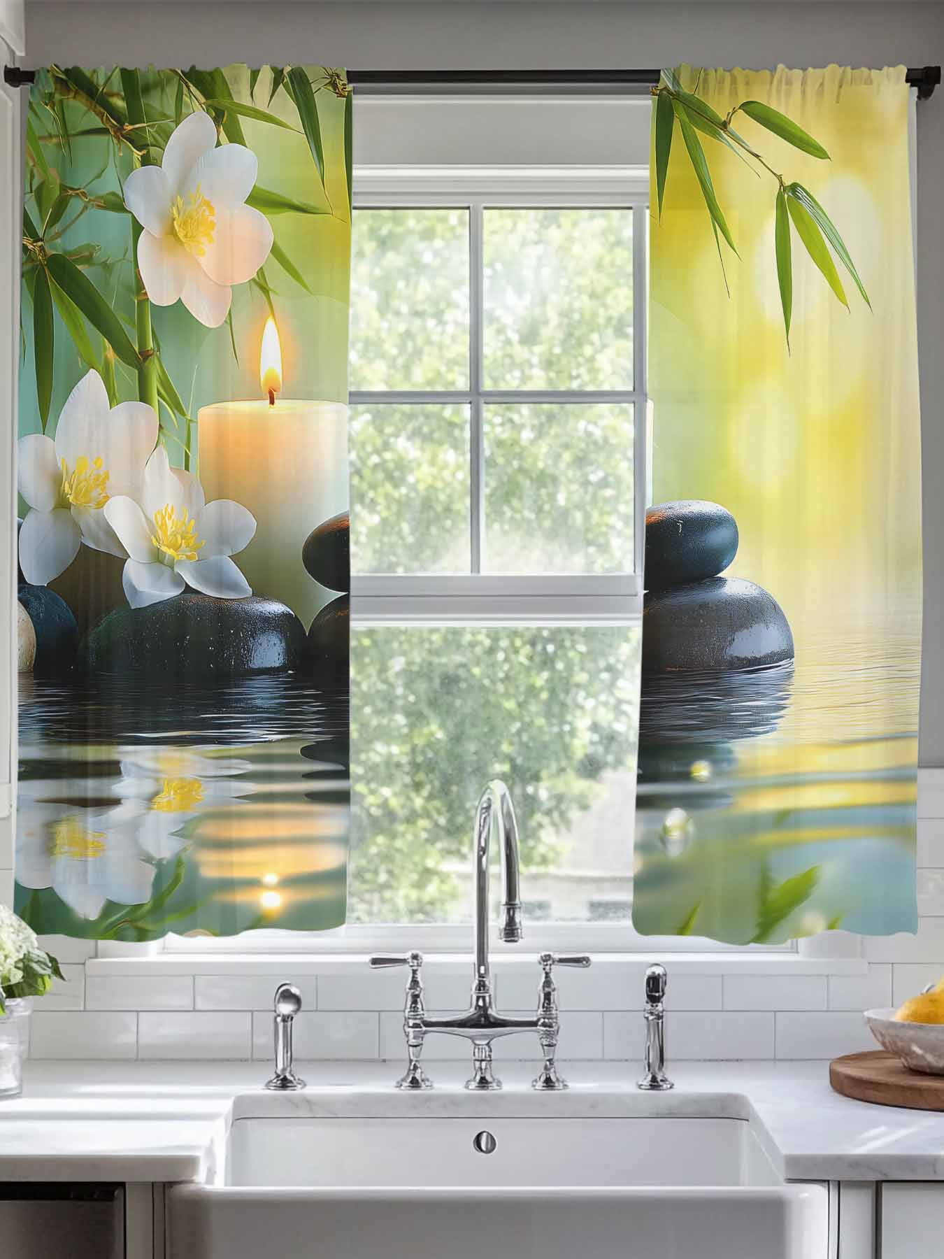 Modern Sheer Curtains 72 Inches Long 2 Panels Country Water Surface ...