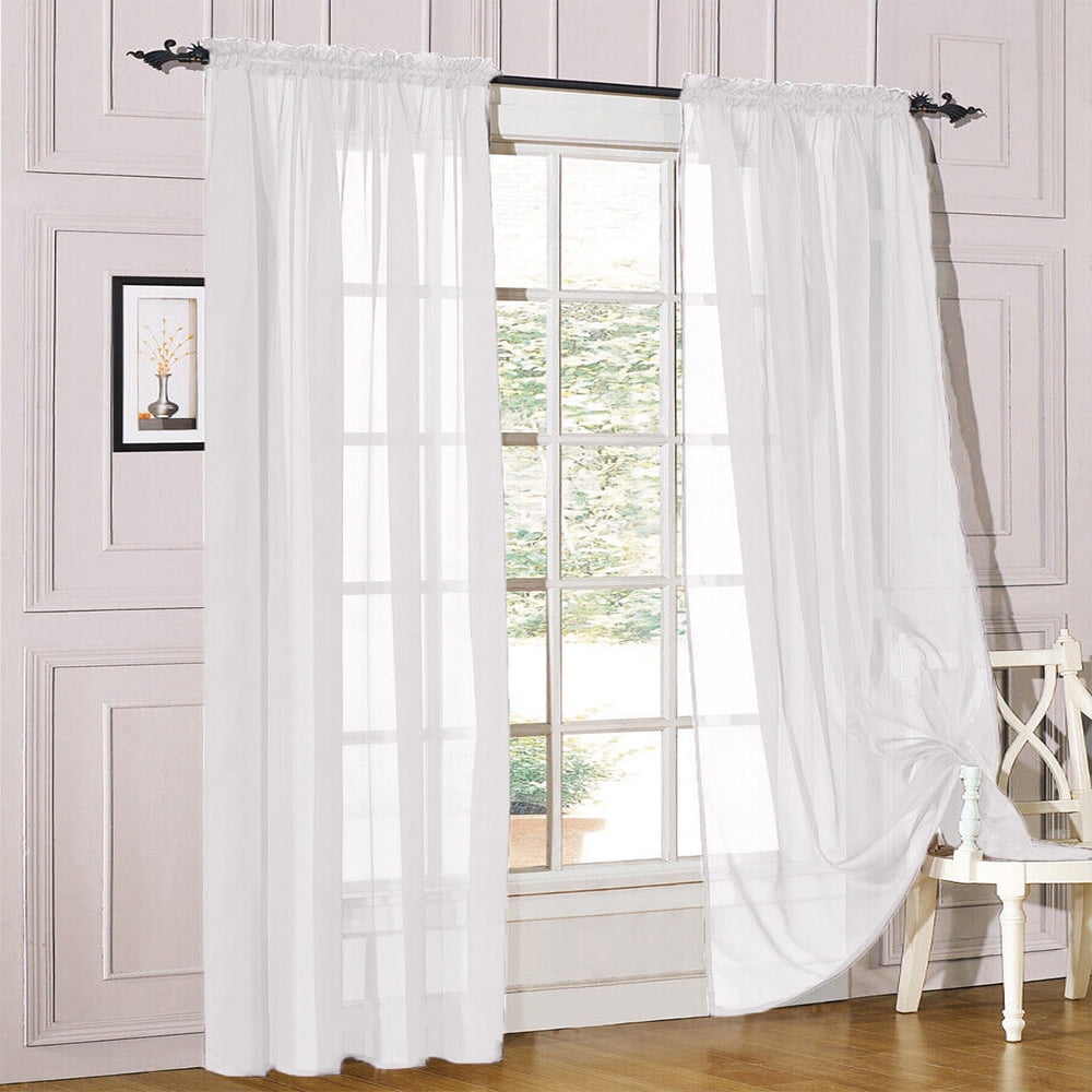 Modern Sheer Rod Pocket Window Curtains 2 Panels Set for Living Room ...