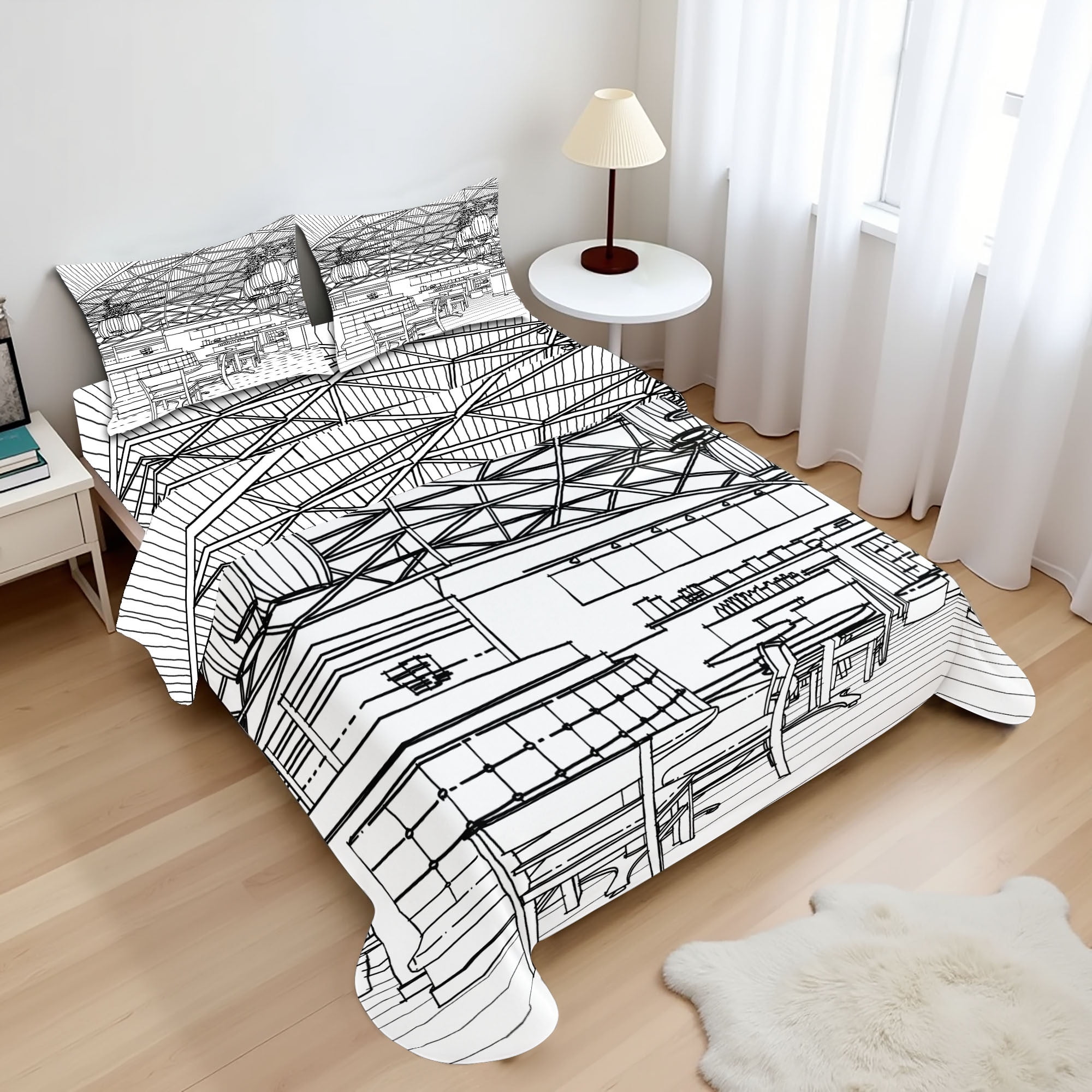 Modern Sheet Set, Restaurant Cafe Bar Themed Outline Detailed Sketch ...