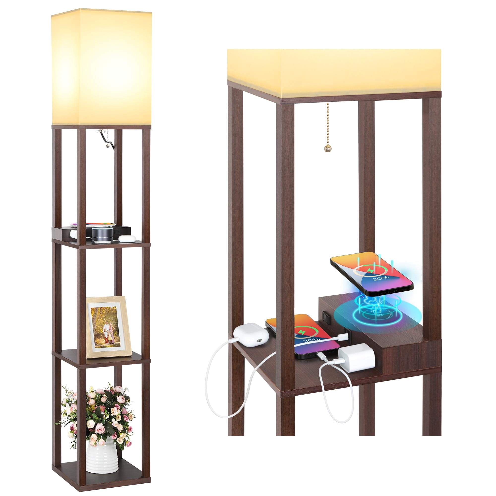 Modern Shelf Floor Lamp With Wireless & Fast Charging Usb Ports Type C ...