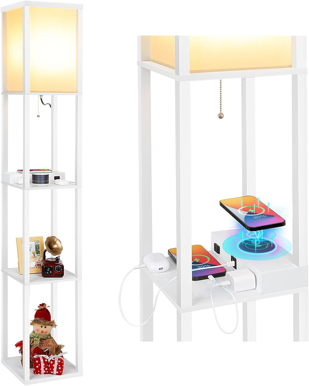 Modern Shelf Floor Lamp with Wireless Charger & Fast Charging USB Ports ...