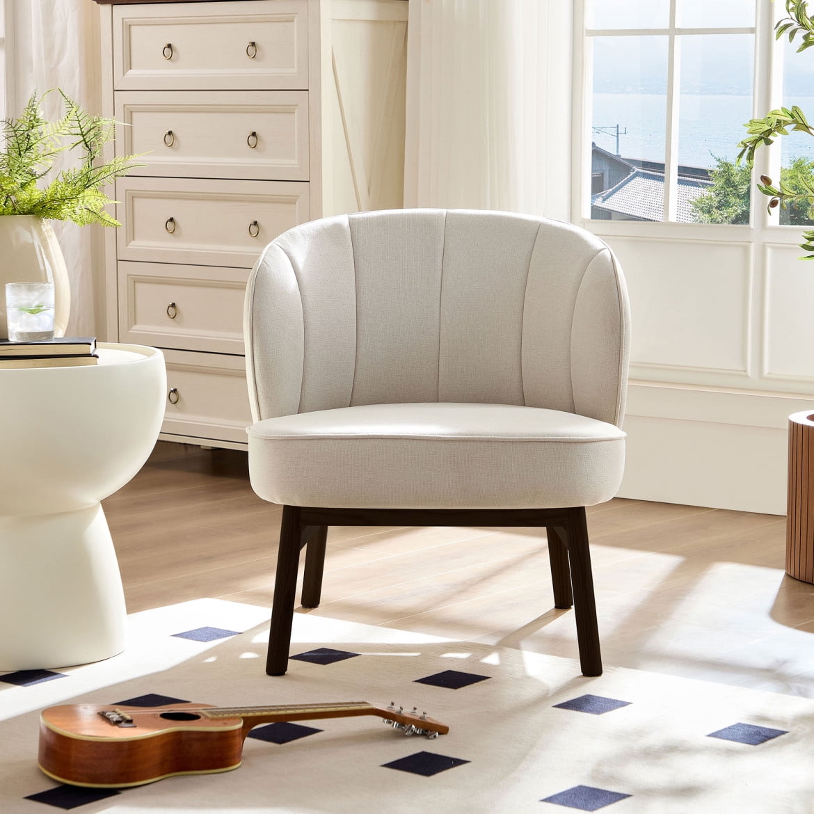 Modern Shell-Inspired Accent Chair & Upholstered Vanity Stool with ...