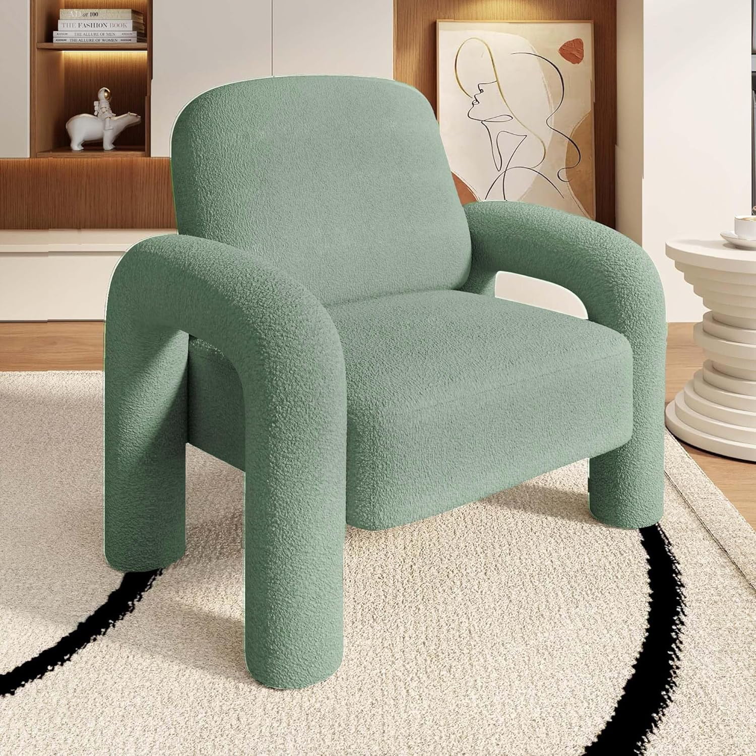 Modern Sherpa Accent Chair, Teddy Upholstered Arm Single Sofa, Cozy ...