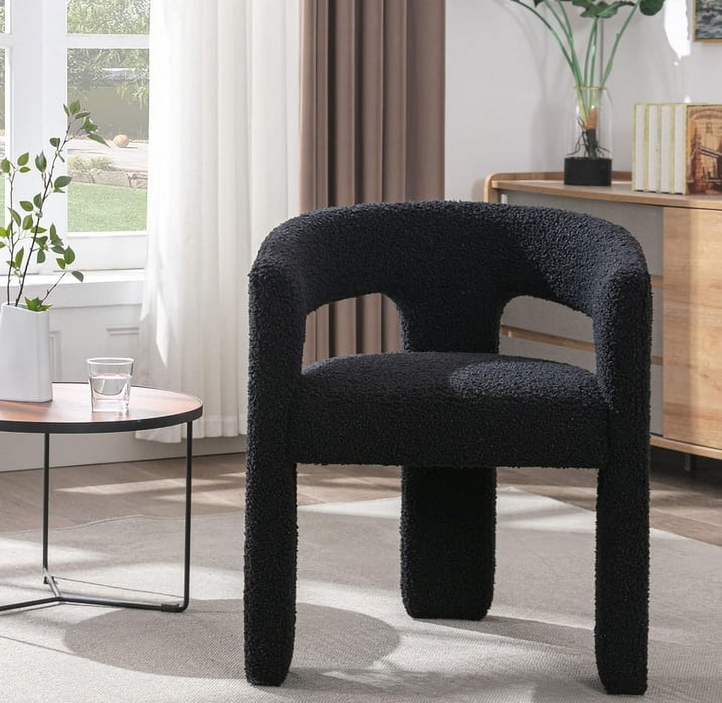 Modern Sherpa Barrel Dining Chair, Upholstered Faux Fur Dining Room ...