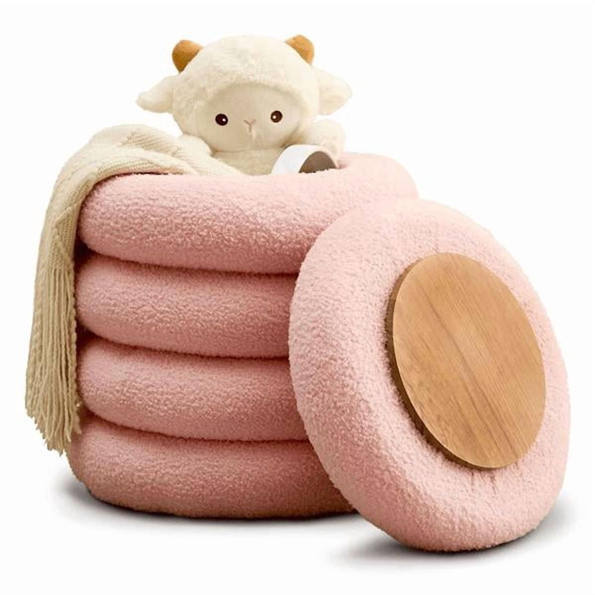 Modern Sherpa Footstool Round Storage Ottoman with Flip Top Tray ...