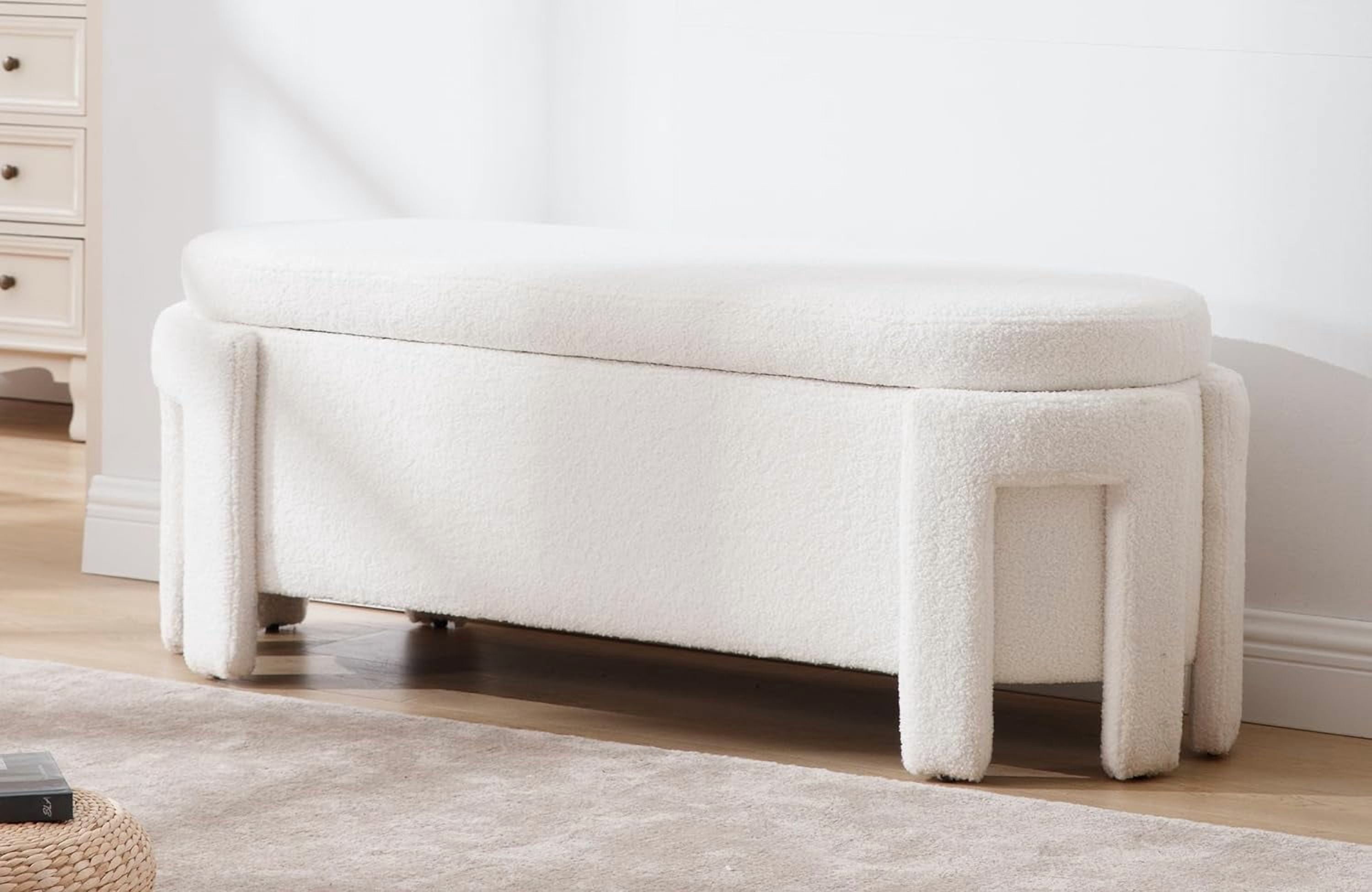 Modern Sherpa Storage Ottoman Bench for Bedroom 47.25 in Comfy Boucle ...