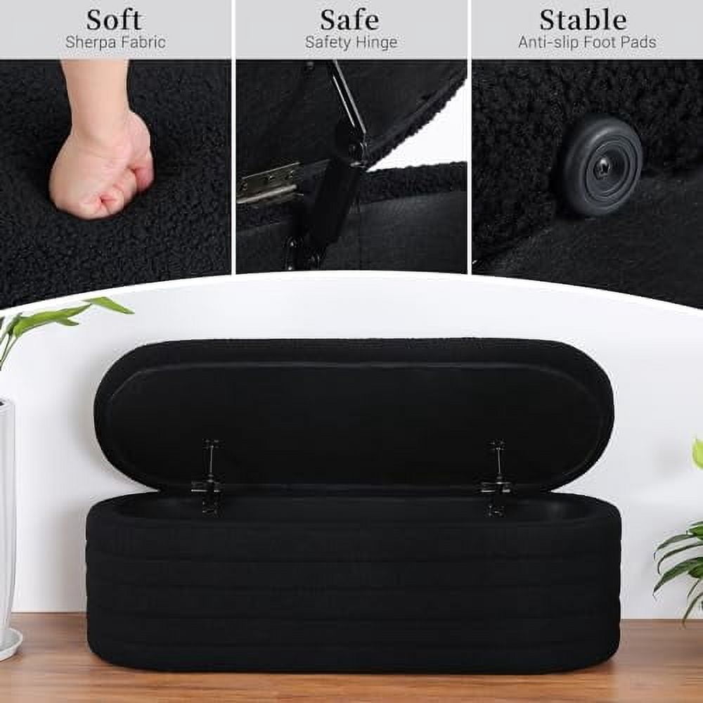 Modern Sherpa Storage Ottoman Upholstered Fabric Storage for Bedroom ...