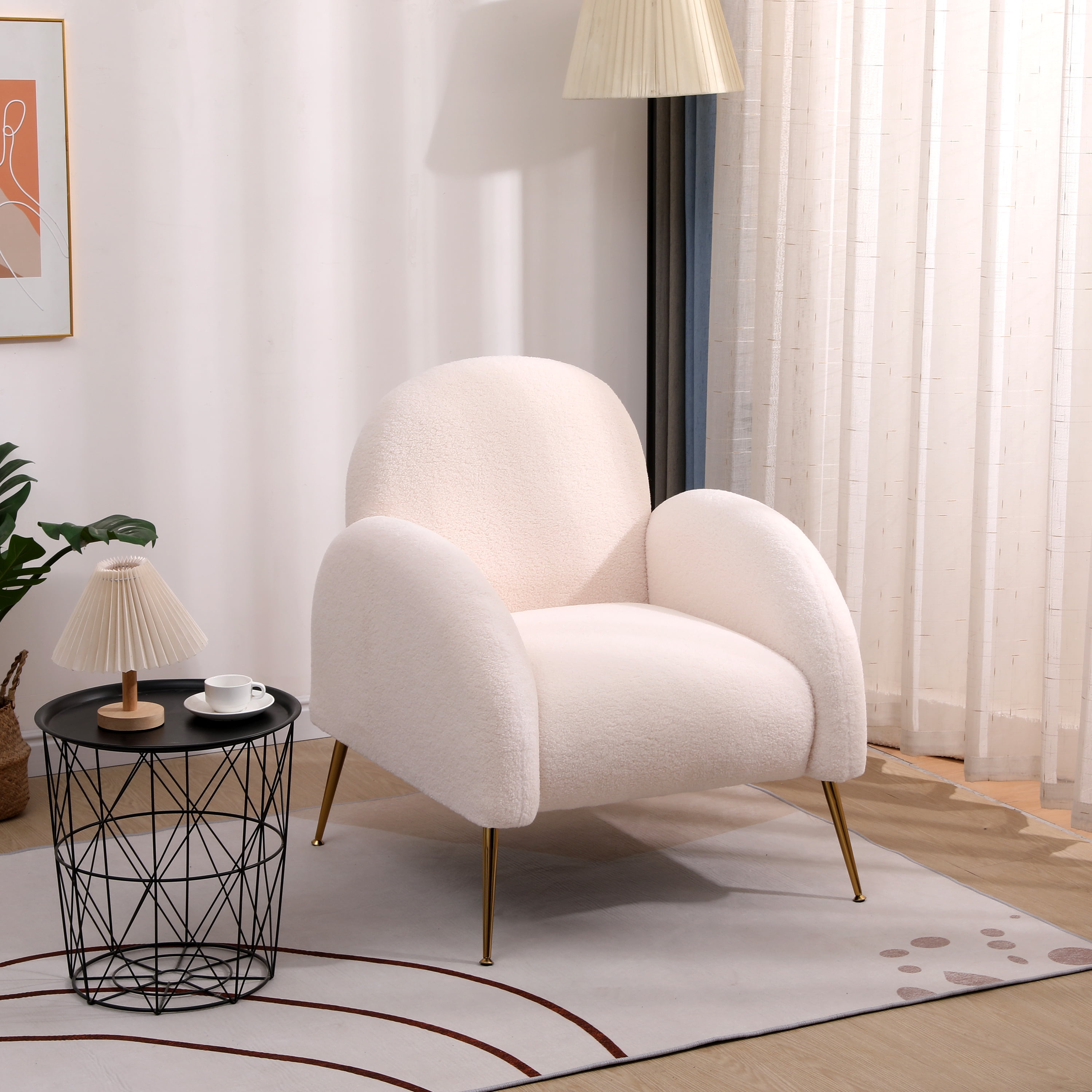 Modern Sherpa Upholstered Arm Vanity Accent Chair, Chair with Metal ...