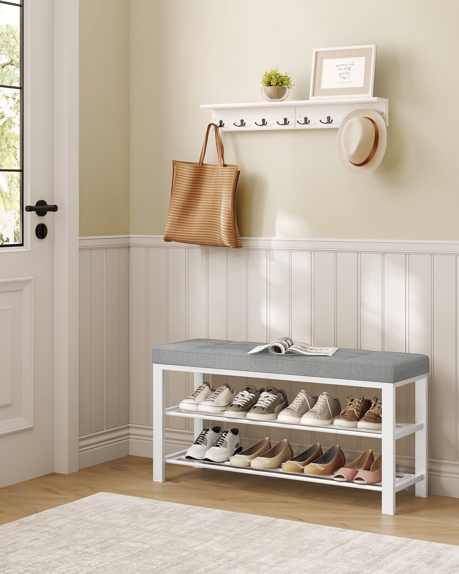 Modern Shoe Bench with Cushion, Storage Entryway Bench, Space-Saving ...