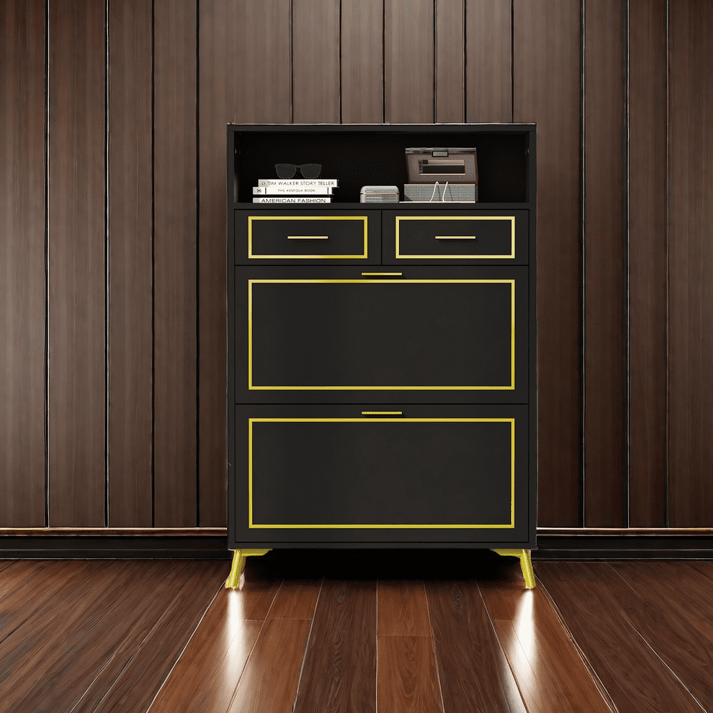 Modern Shoe Cabinet with 2 Flip Drawers, 2 Slide Drawers, and 1 Shelf ...
