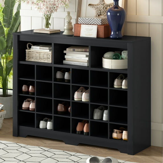 Modern Shoe Cabinet | 24 Small Cubbies for Shoe Organization, Versatile ...