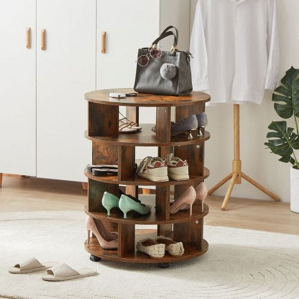 Modern Shoe Cabinet, Wooden Rotating Shoe Rack Tower, 4-Tier Revolving ...