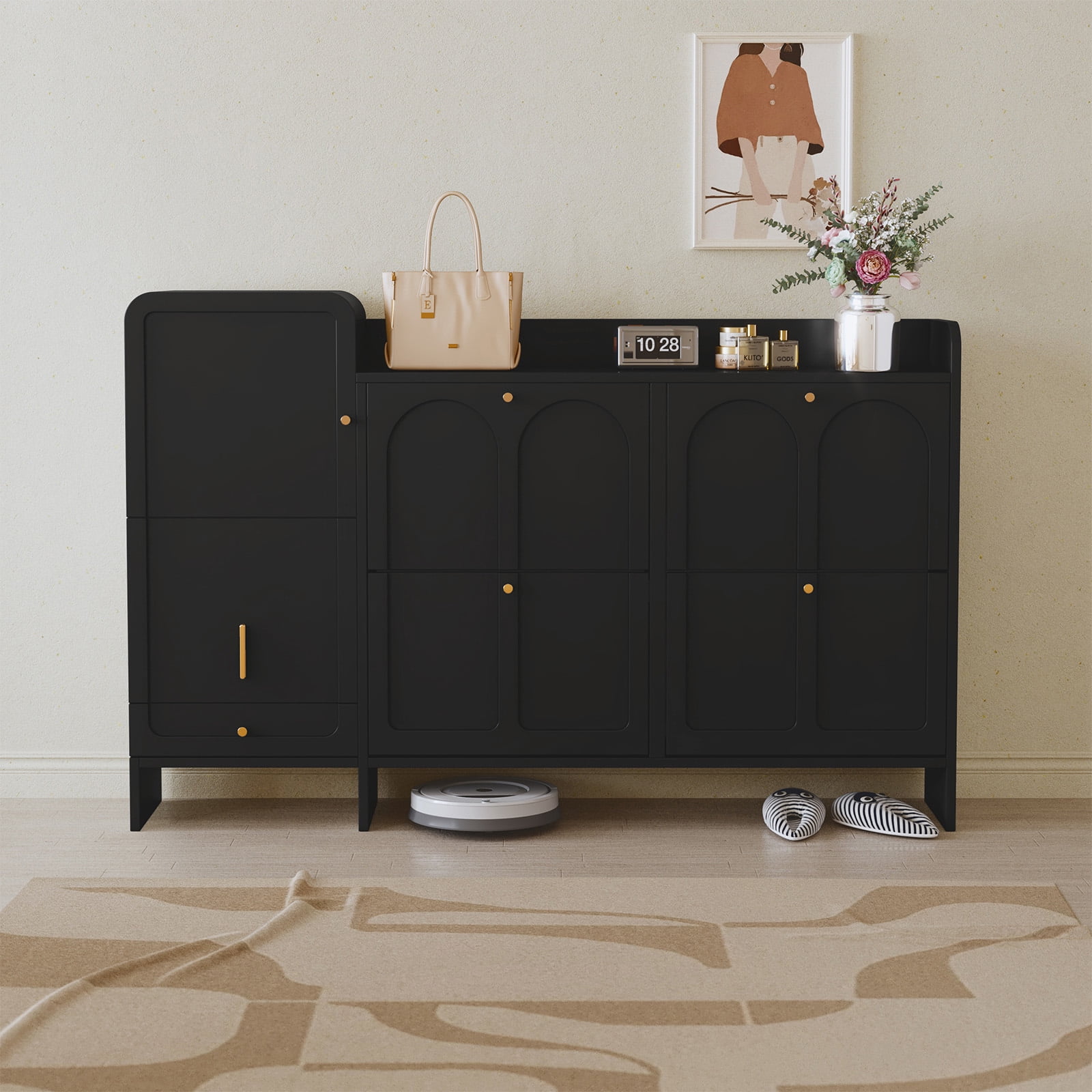 Modern Shoe Cabinet with 4 Flip Drawers and Bench, Narrow Hidden Shoe ...