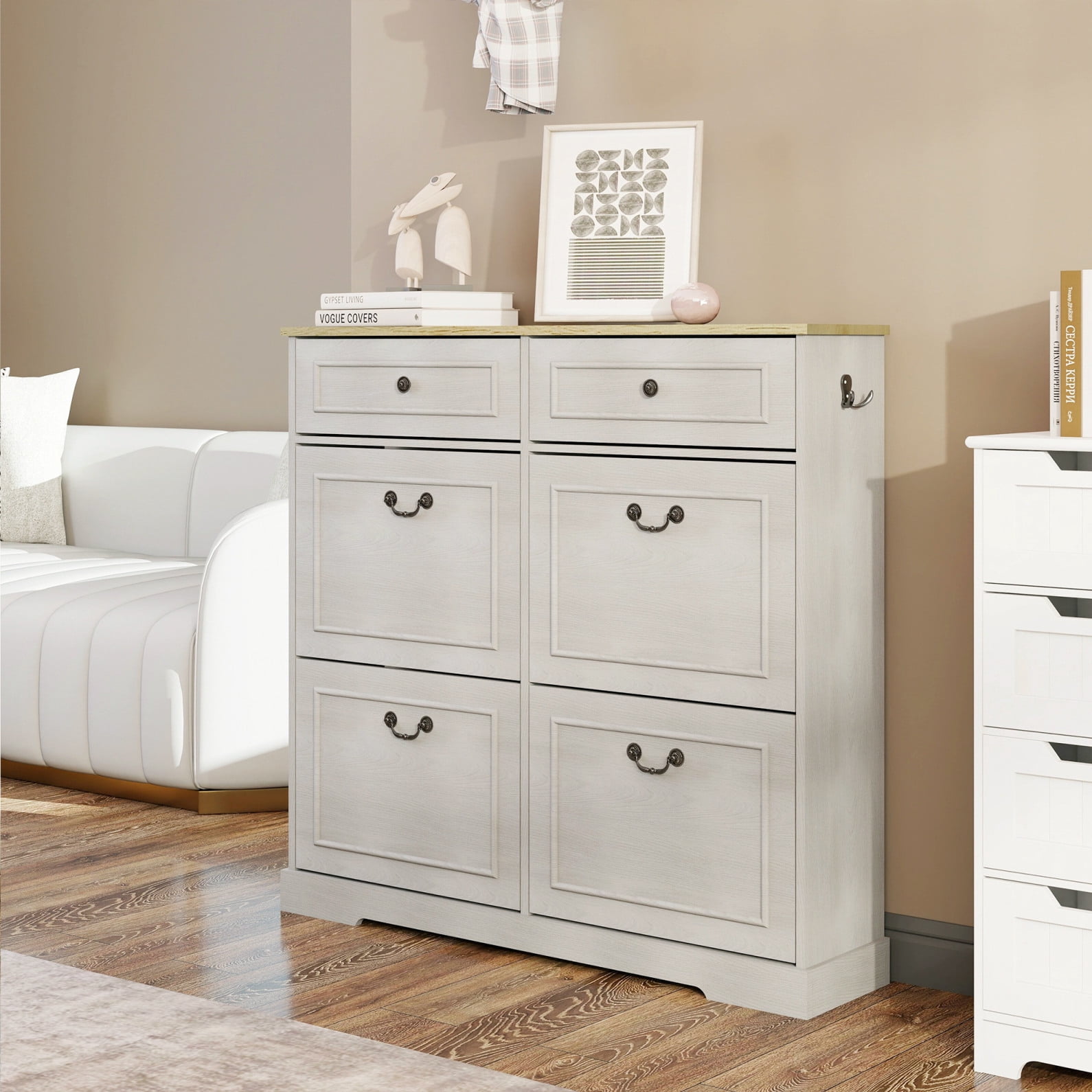 Modern Shoe Storage Bench with 4 Flip-Top Drawers & 3-Position ...